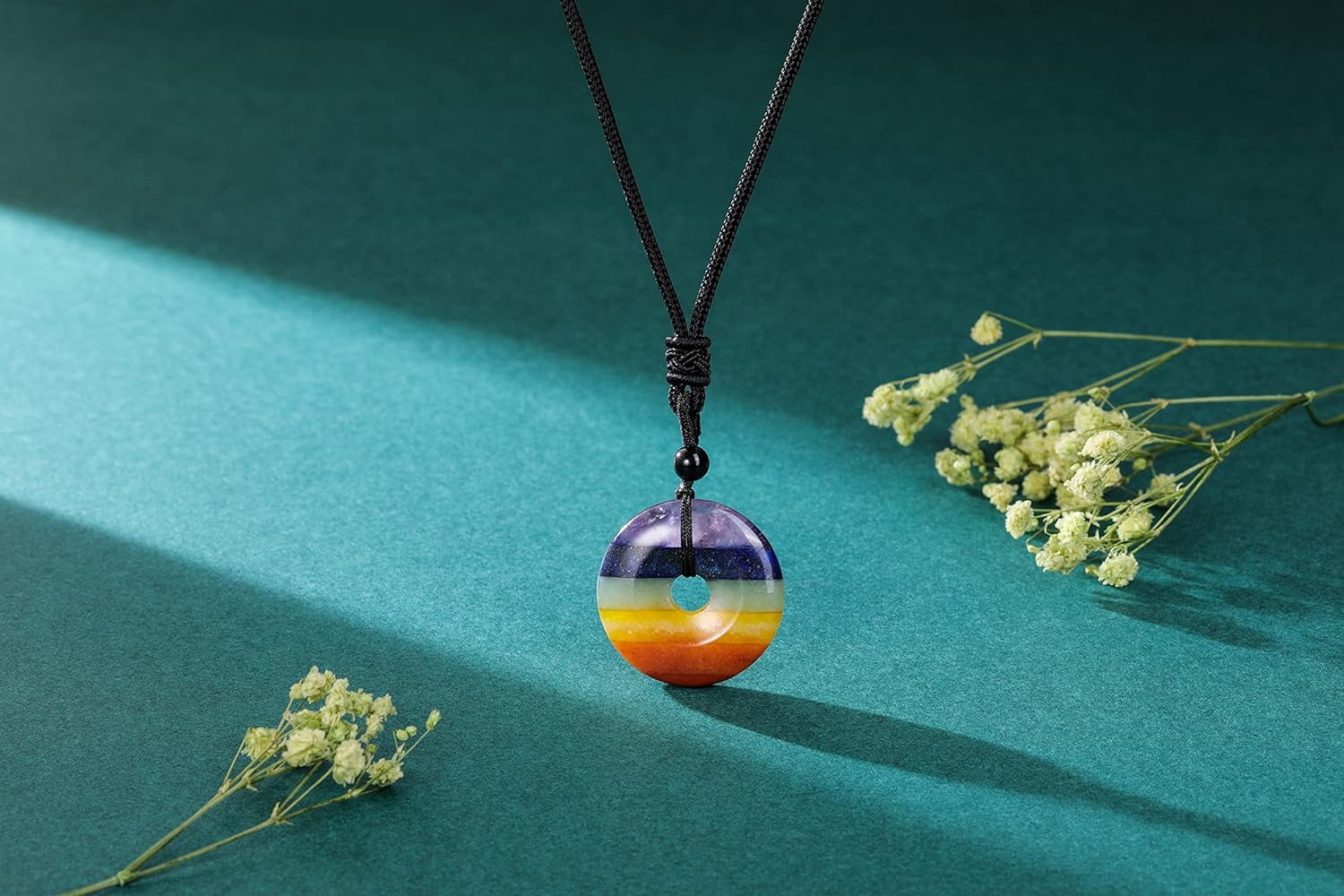 TRAHOO-30mm Circle Donut Healing Crystals Necklace Natural Semi ...