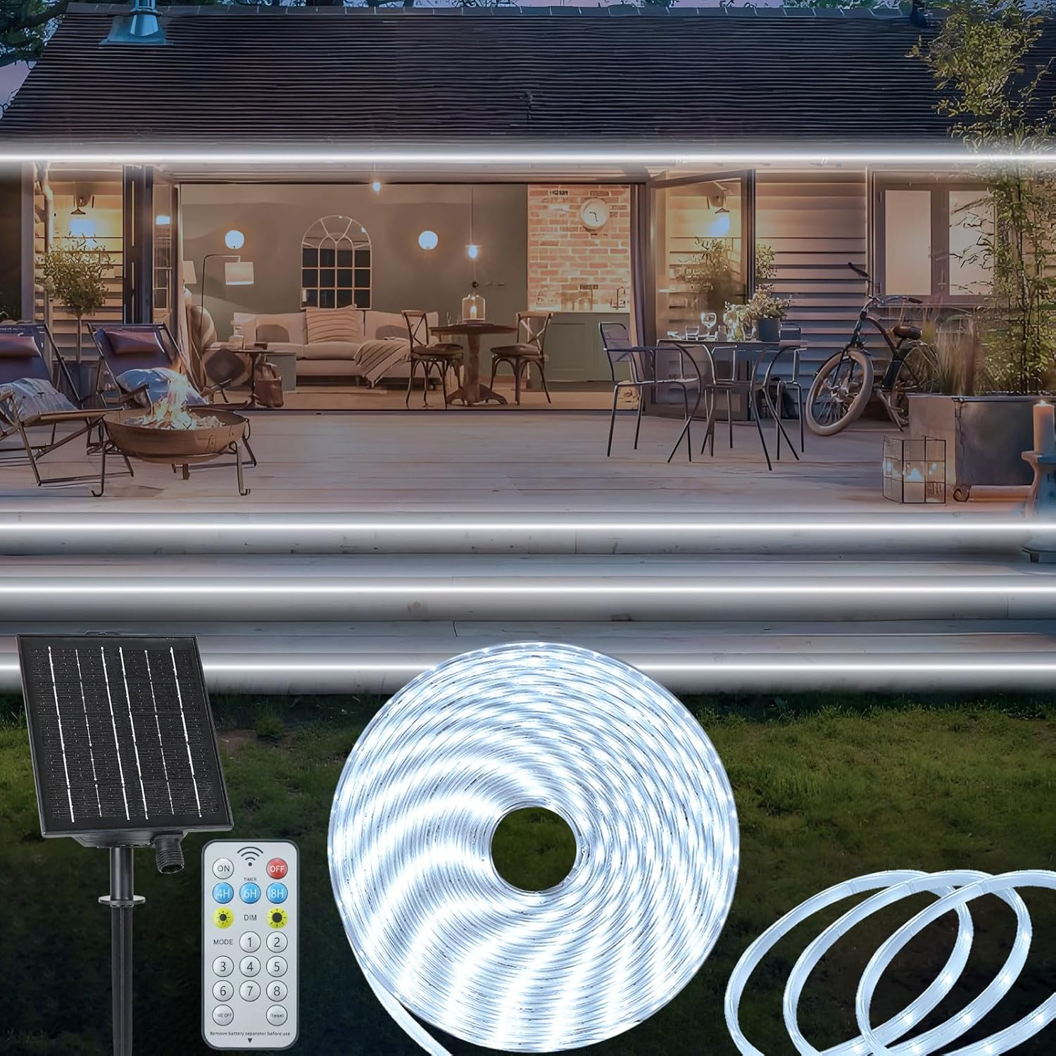 TRAHOO-32.8ft Solar LED Strip Lights Outdoor, IP68 Fully Waterproof ...
