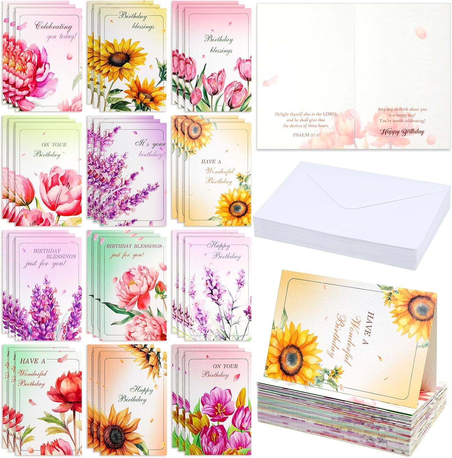 TRAHOO-36 Set 4 x 6 Inch Religious Birthday Cards Bulk with Scripture ...