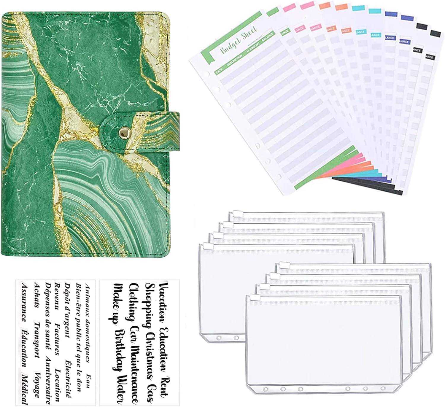 TRAHOO-3D Starring Sky Budget Binder A6 Planner Money Saver with Zipper Cash Envelopes Sheet and ...