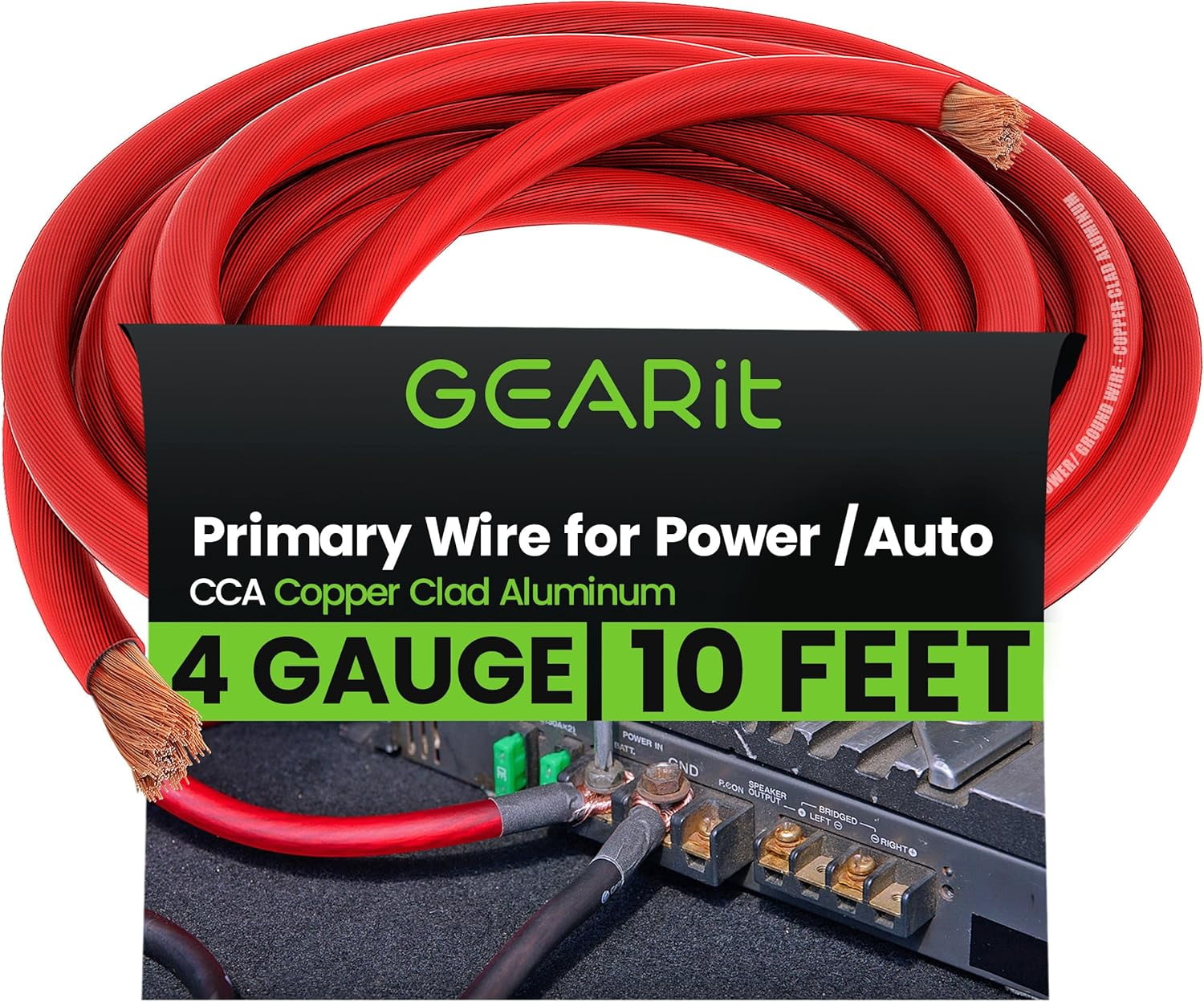 TRAHOO-4 Gauge Wire (10ft - Red Translucent) Copper Clad Aluminum CCA ...