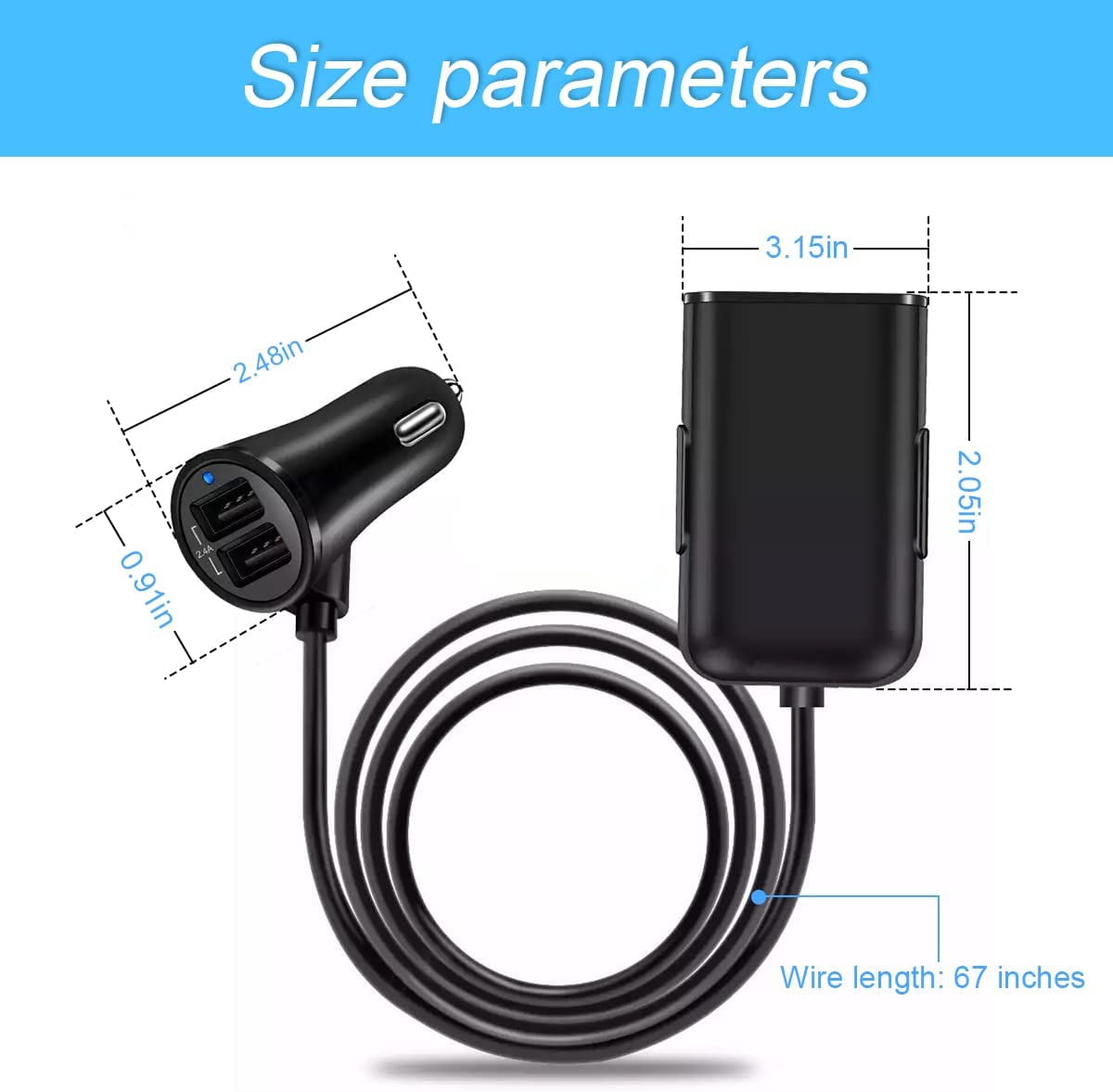 TRAHOO-4 Multi Ports Car Charger, QC 3.0 Front/Back Seat Car Cigarette ...