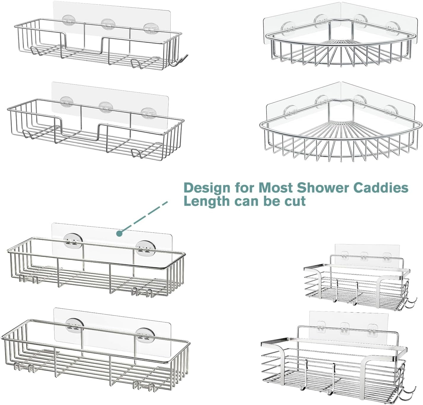 TRAHOO-4 PCS Shower Caddy Adhesive Replacement Hook, No Drilling ...