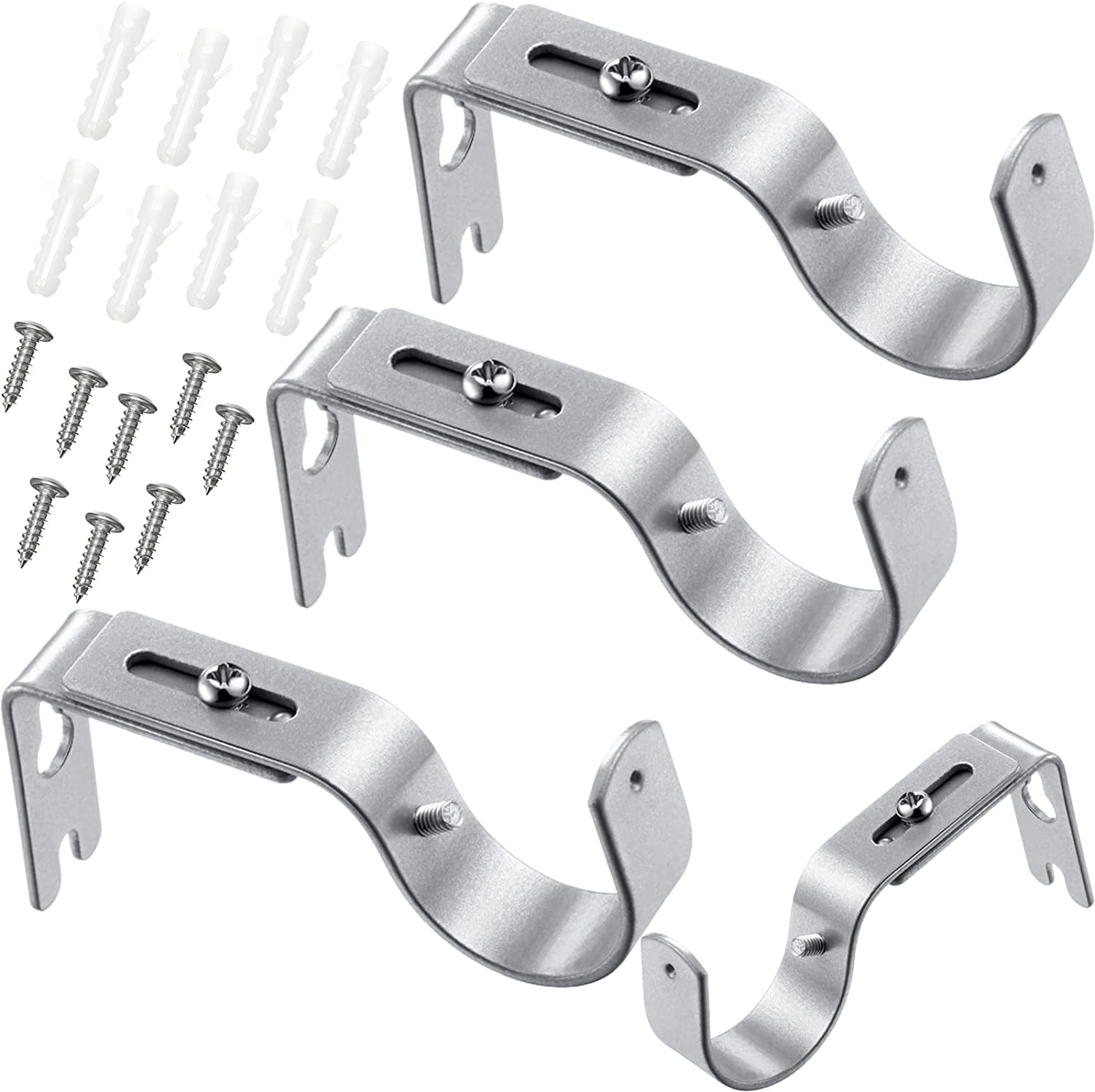 TRAHOO-4 Pack Curtain Rod Brackets Adjustable, Metal Curtain Brackets ...