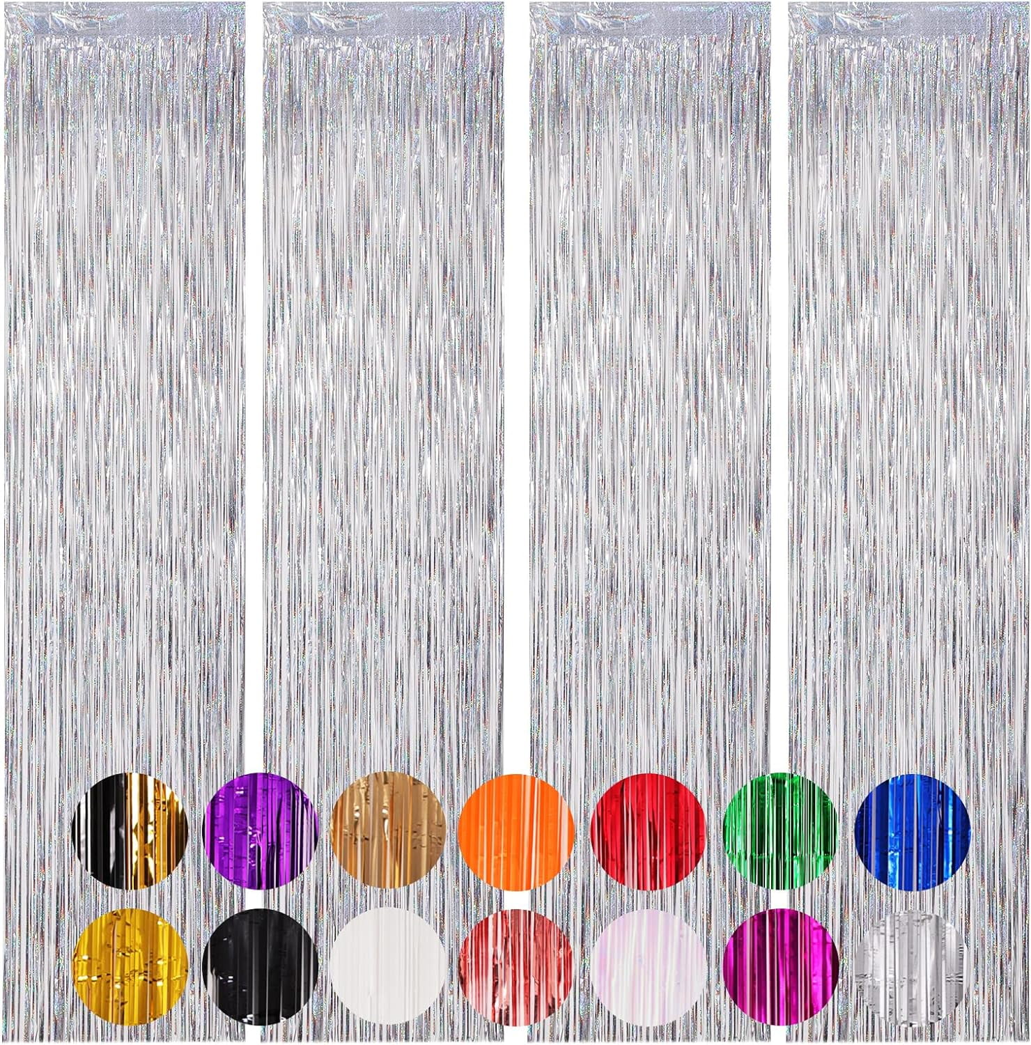 TRAHOO-4 Pack Laser Silver Foil Fringe Backdrop Curtains, Tinsel ...