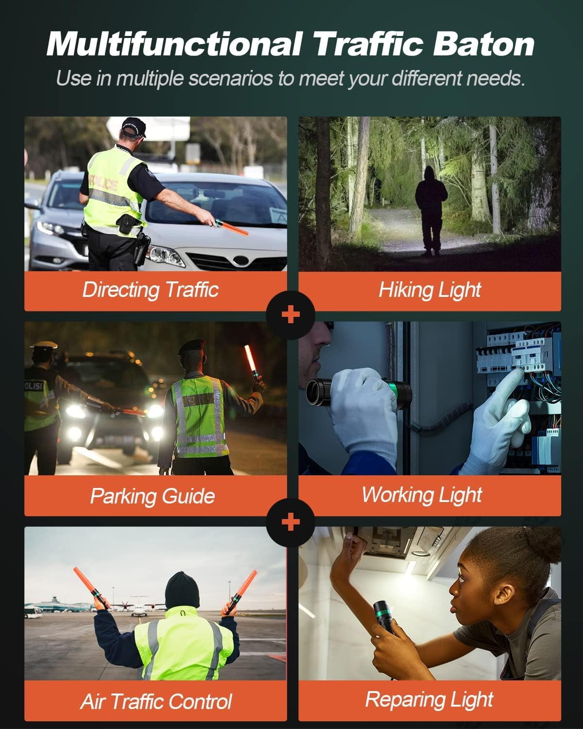 TRAHOO-4 Pack Traffic Wand, 11 Inch Flashlight Led Traffic Control ...