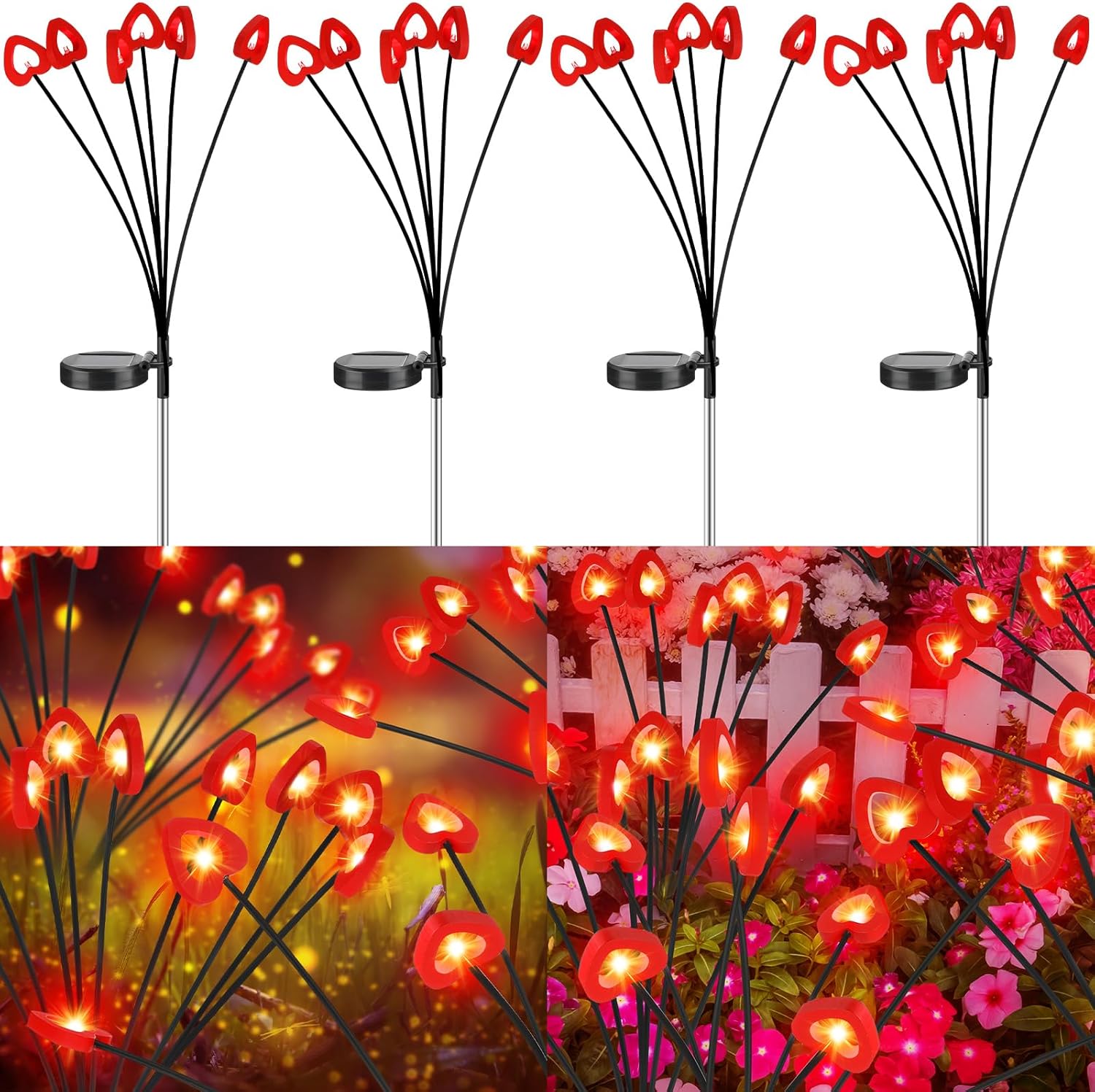TRAHOO-4 Pack Valentine's Day Solar Heart Lights Patio Lights Changing ...