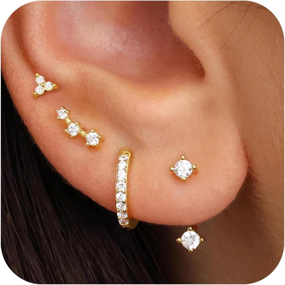 TRAHOO-4 Pairs Gold Stud Hoop Earrings Set for Women, Trendy Dangle ...