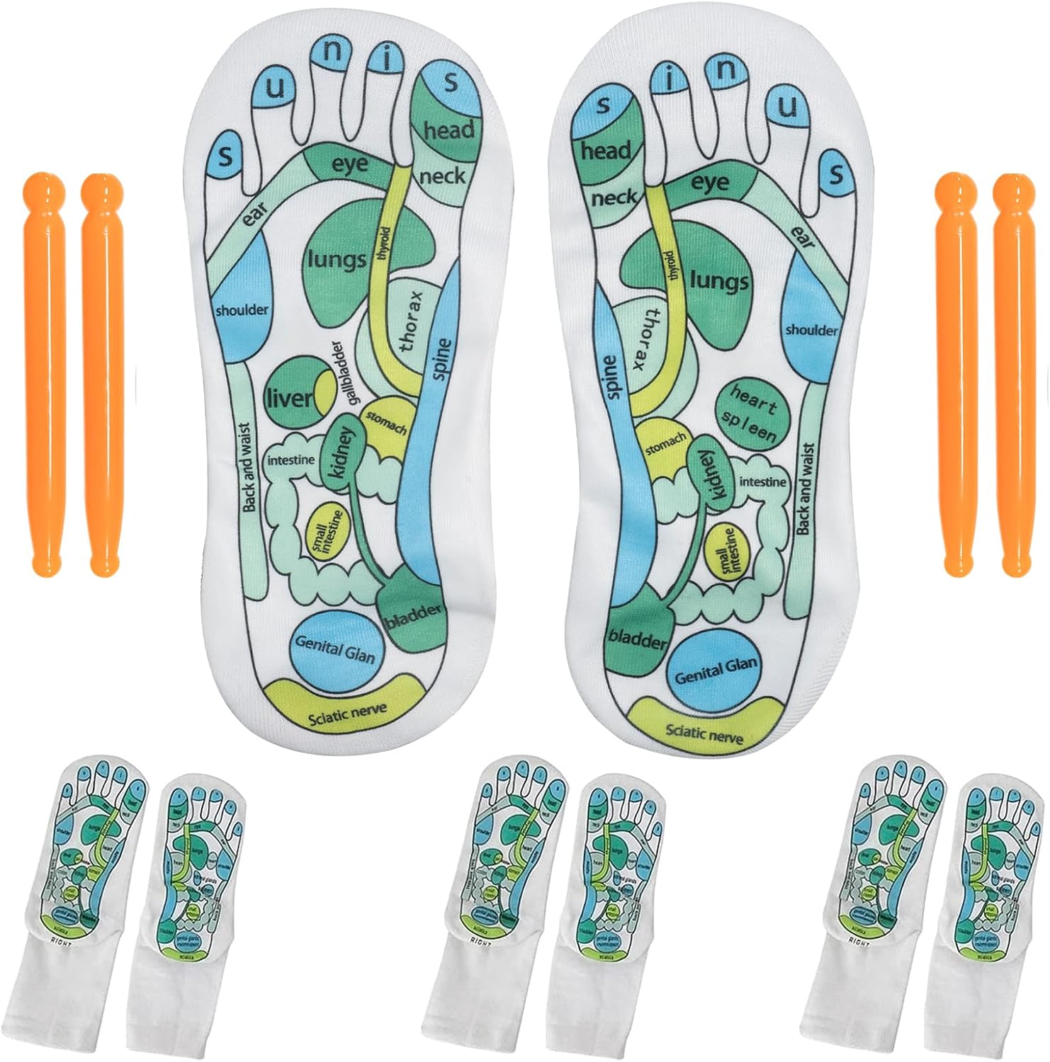 TRAHOO-4 Pairs Reflexology Socks with Tools, Foot Massage Stick ...