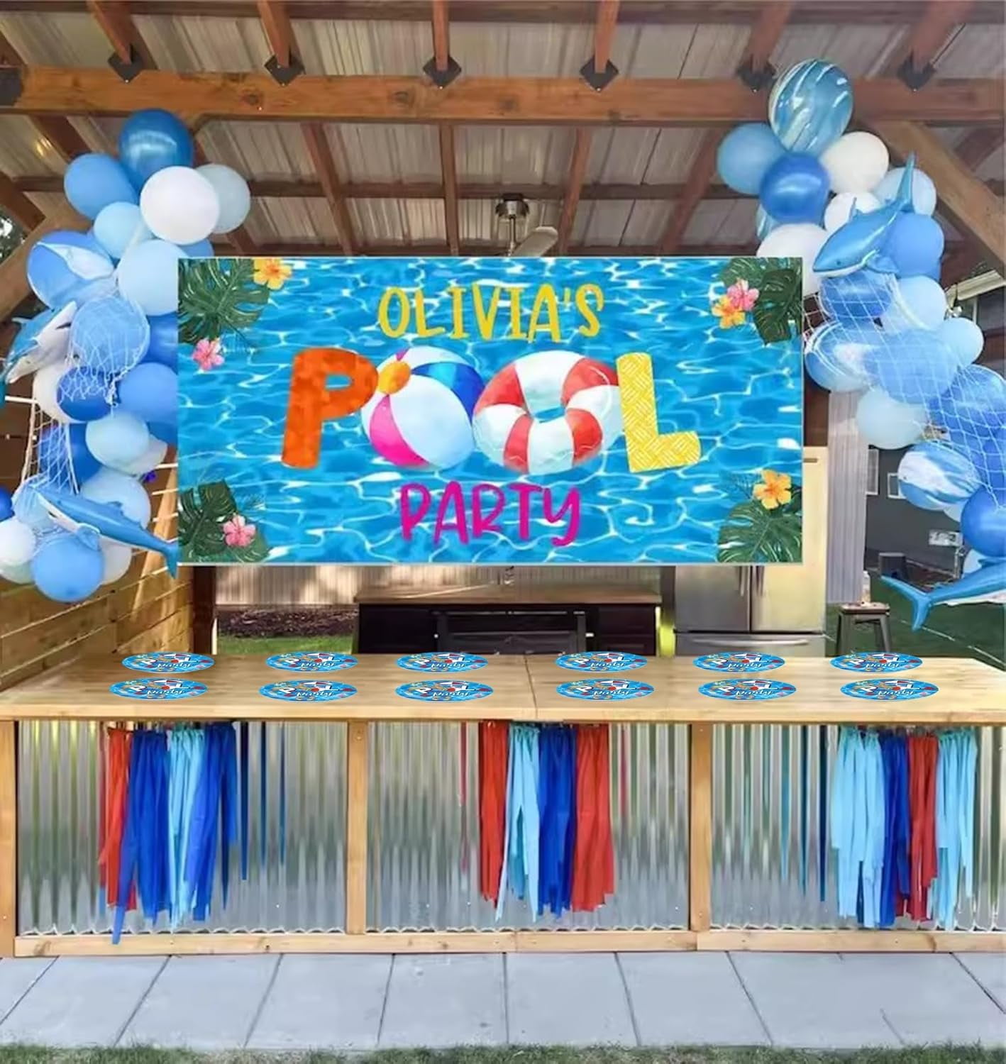 TRAHOO-40 Count Pool Party Tableware Plates 7 Inch Beach Theme Dessert ...