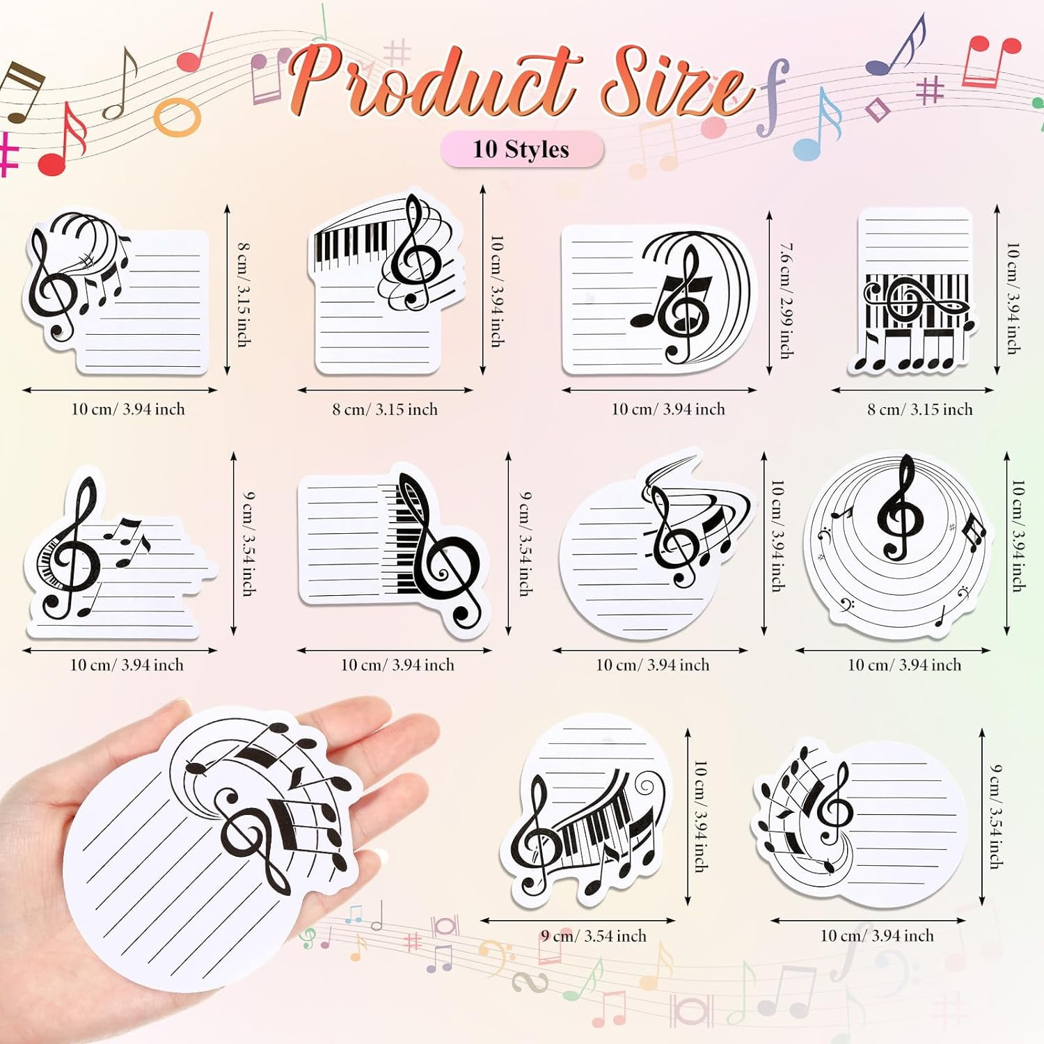 TRAHOO-40 Pads 1200 Sheets Music Themed Sticky Notes Pad Musical Shape ...