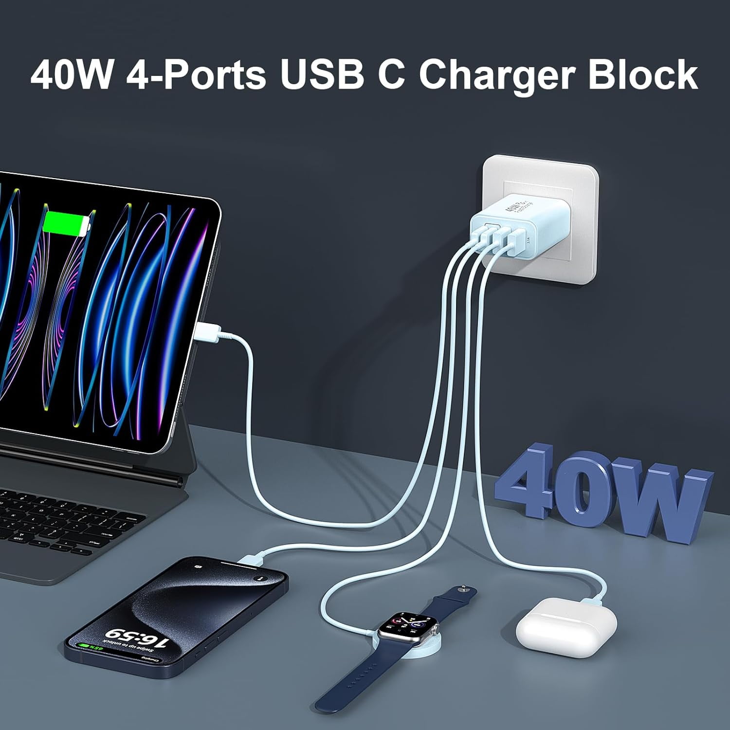 TRAHOO-40W USB C Charger Block, 2-Pack USB C Wall Charger Fast Charging ...