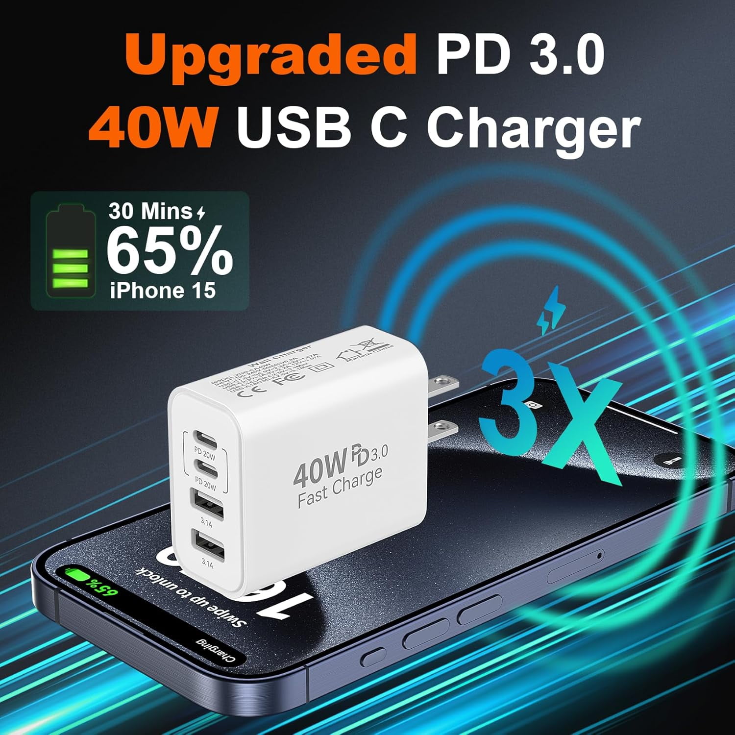 TRAHOO-40W USB C Charger Block, 4-Port Type C Fast Charging Block Dual ...