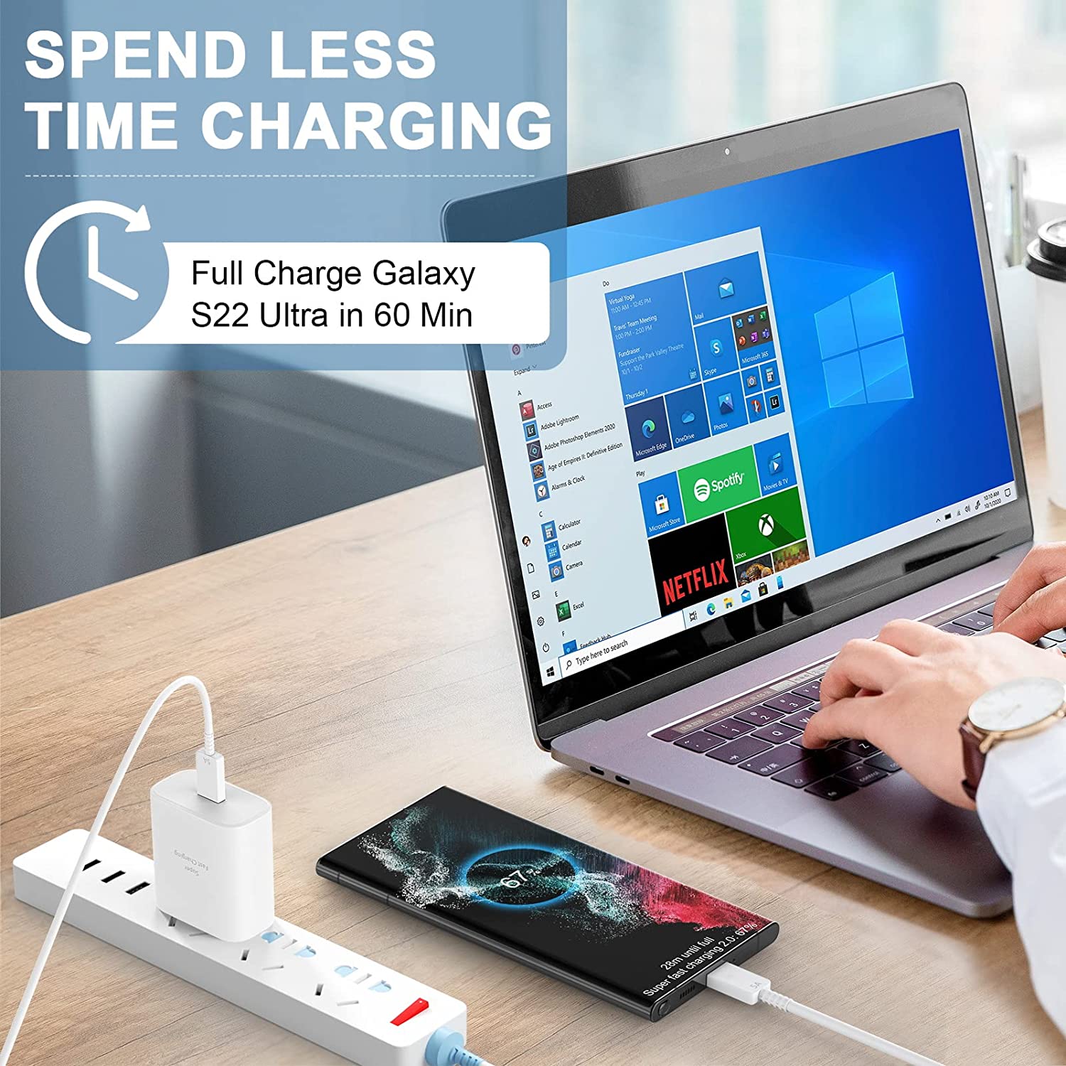 TRAHOO-45W Super Fast Charger USB Type C Wall Charger for Samsung Galaxy S22/S22 Ultra/S22 ...