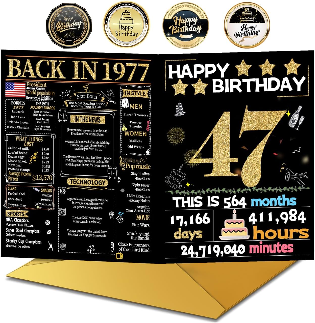 TRAHOO-47th Birthday Card with Envelope, 47th Birthday Decorations for ...