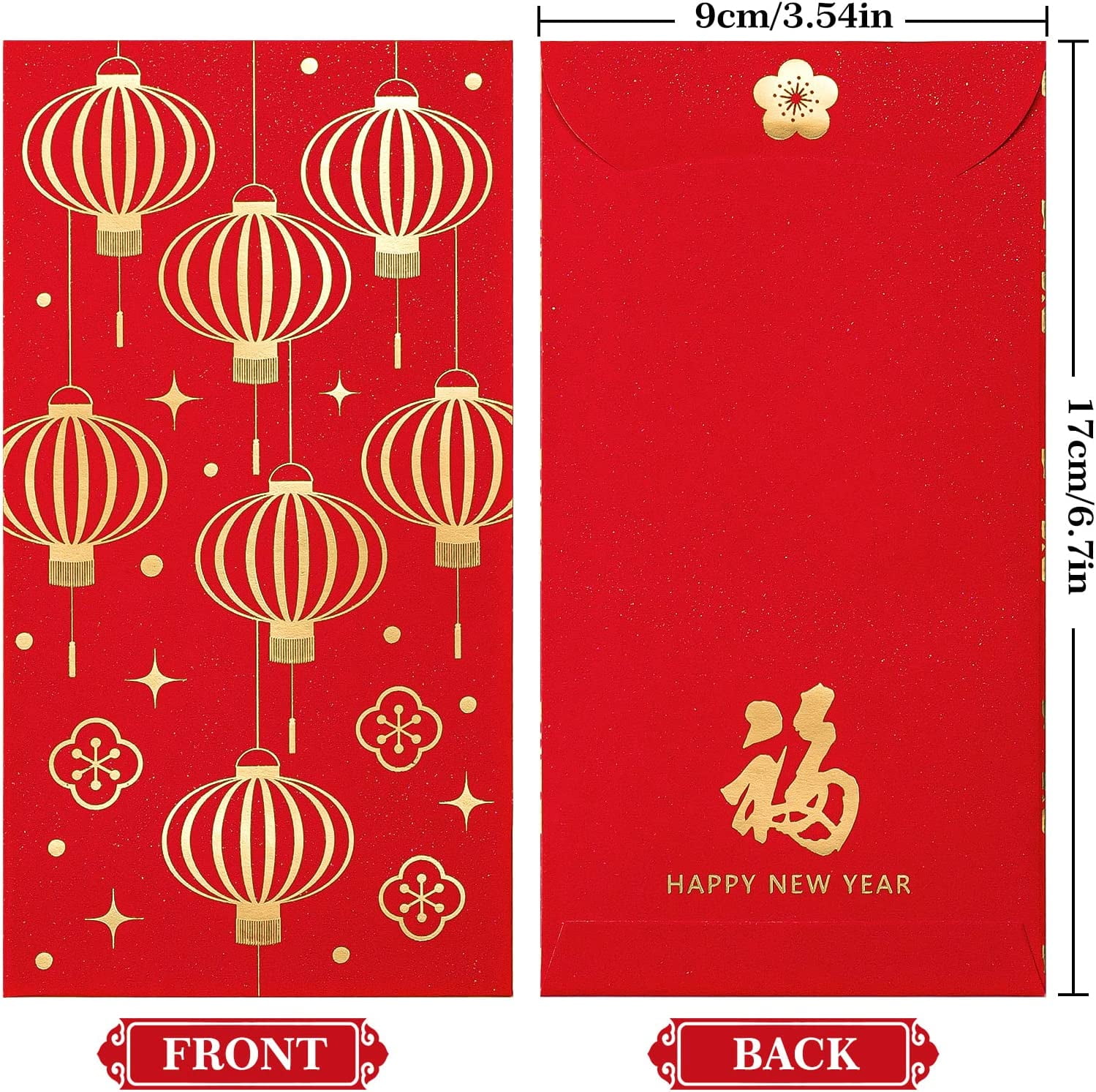 TRAHOO-48 Pack Chinese New Year Red Envelopes 6 Design Red Gold Foil ...