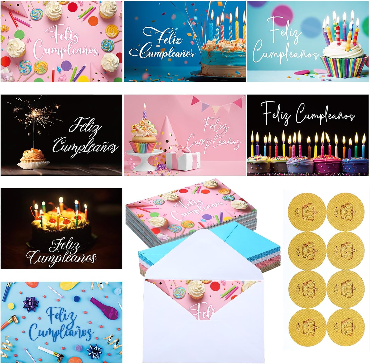 TRAHOO-48 Pack Spanish Birthday Cards Bulk Birthday Cards with ...