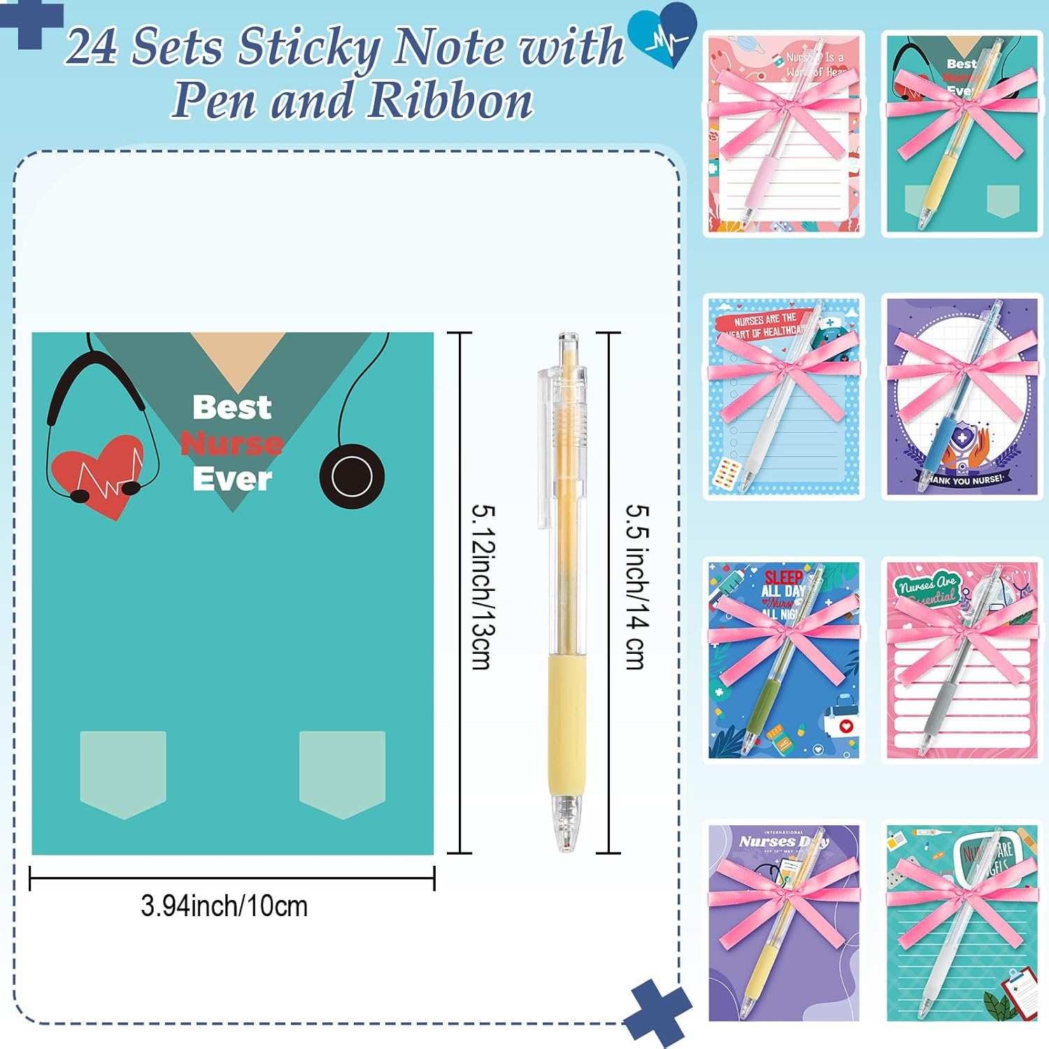 TRAHOO-48 Pcs Appreciation Sticky Note with Pens and Ribbons Motivational Notepads Thank You ...