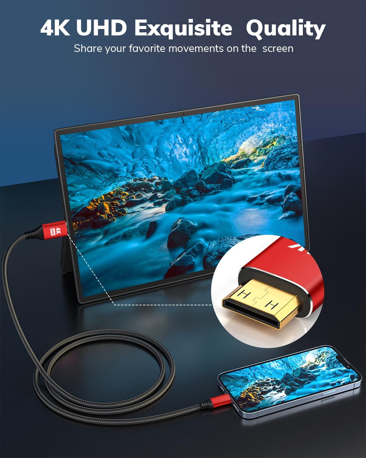 TRAHOO-4K USB C to Mini HDMI Cable 3FT, Supports 4K@30Hz, 2K@60Hz, High ...