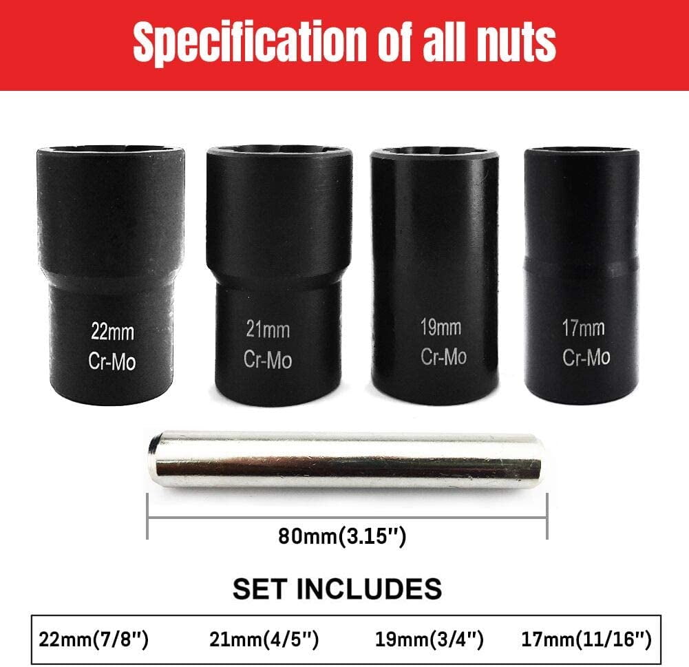 TRAHOO-5 PCS 1/2\u201d Twist Socket Set, 6-Point Sockets Nut and Bolt ...
