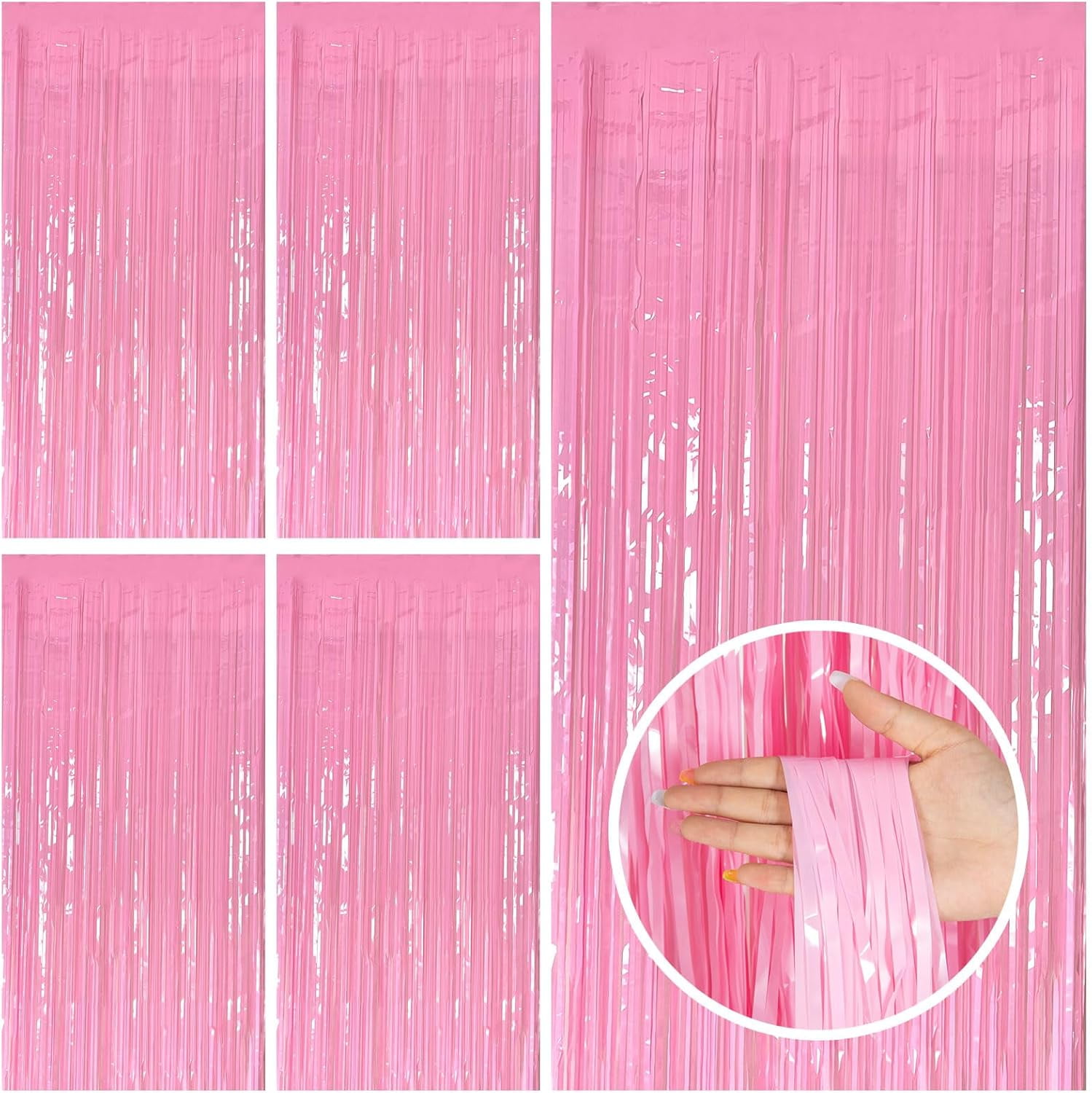 TRAHOO-5 Pack Party Backdrop Decorations Pink Tinsel Curtain Party ...