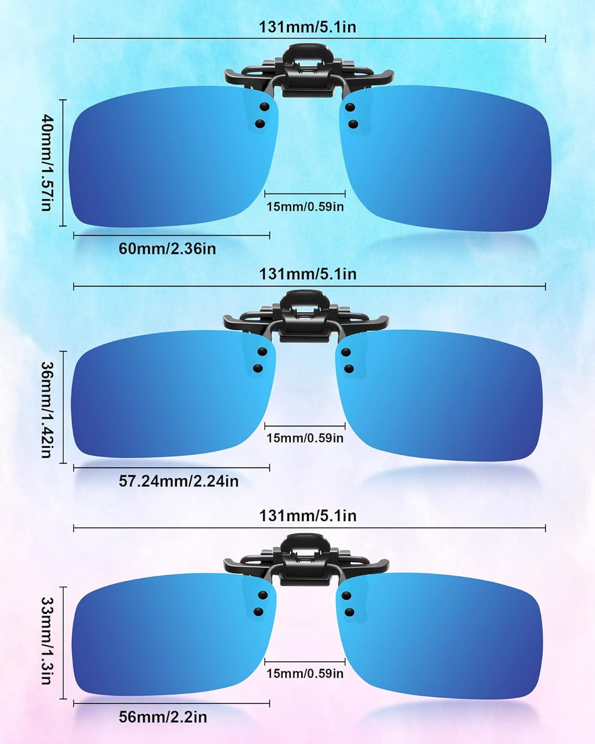 TRAHOO-5 Pairs Polarized Clip On Sunglasses Rimless Flip Up Anti Glare ...