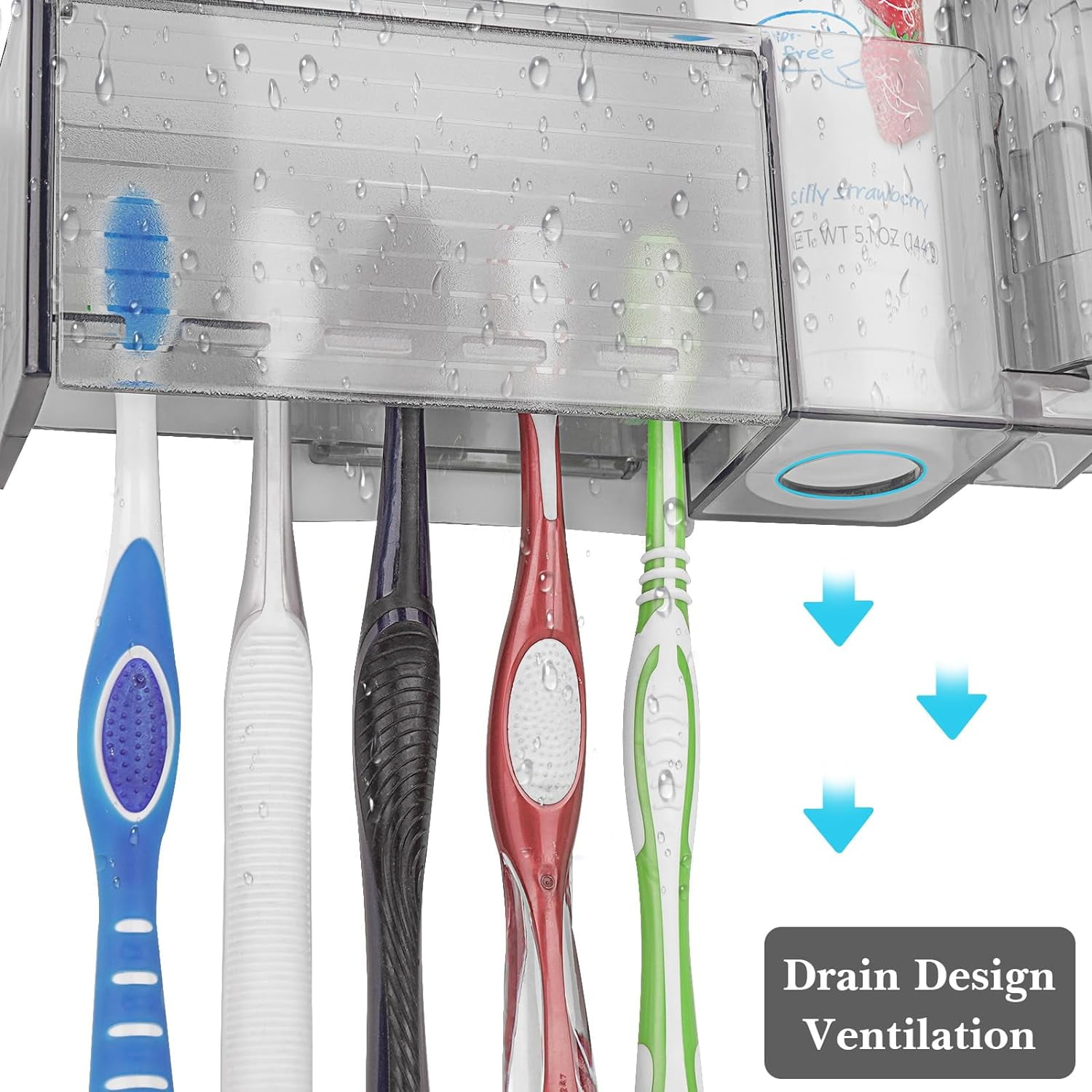 TRAHOO-5 Slots Wallmount Toothbrush Holder with Cover for Shower ...