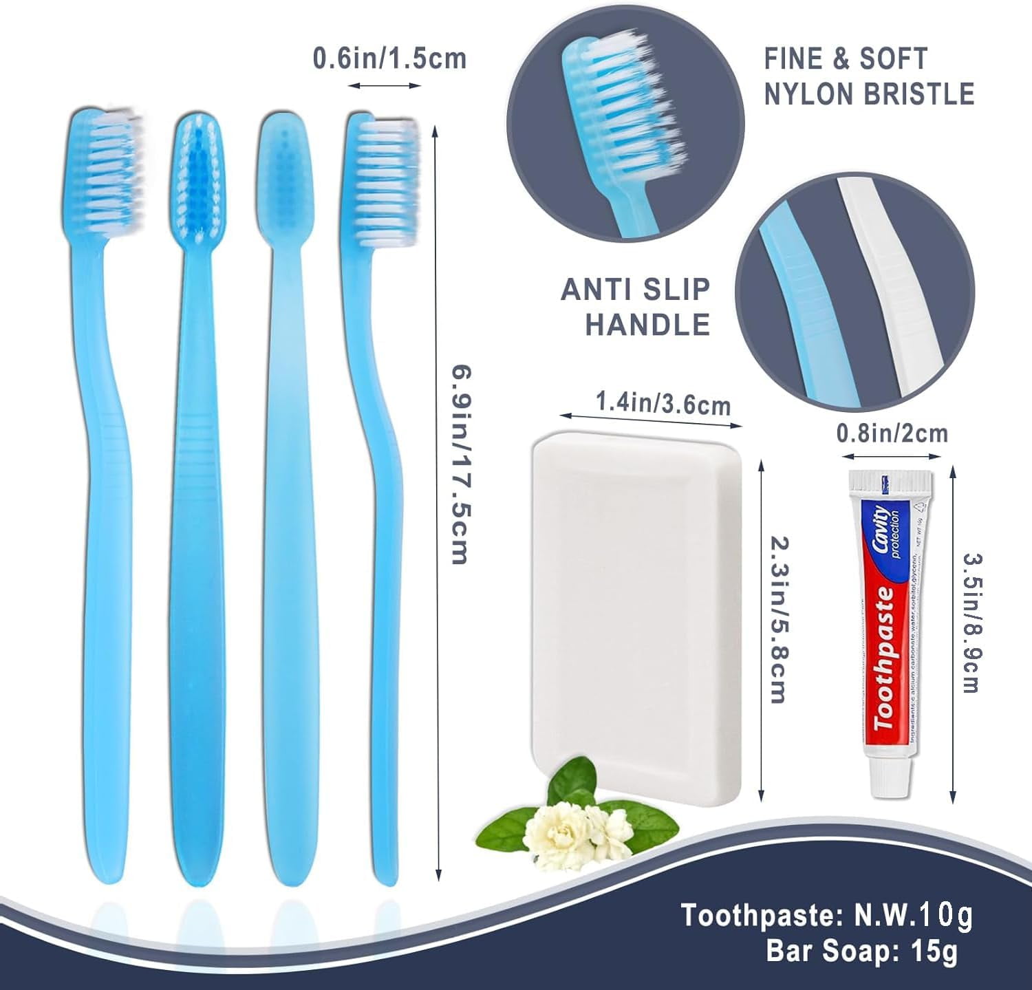 TRAHOO-50 Disposable Toothbrushes with Toothpaste and 50 Hotel Bar Soap ...