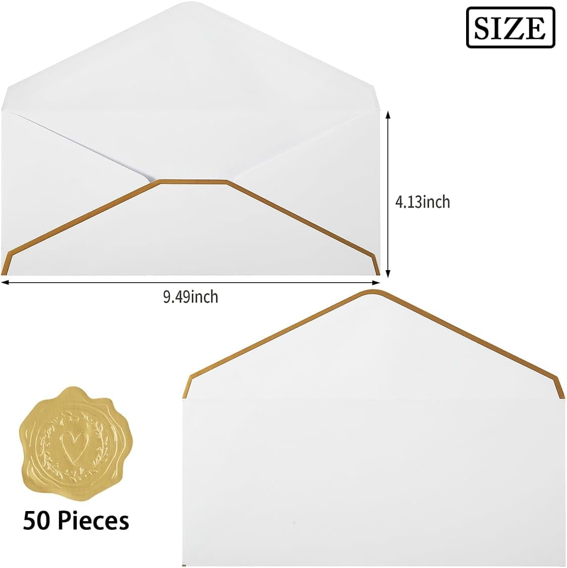 TRAHOO-50 Pack #10 Business Envelopes with Gold Border, Self Seal ...