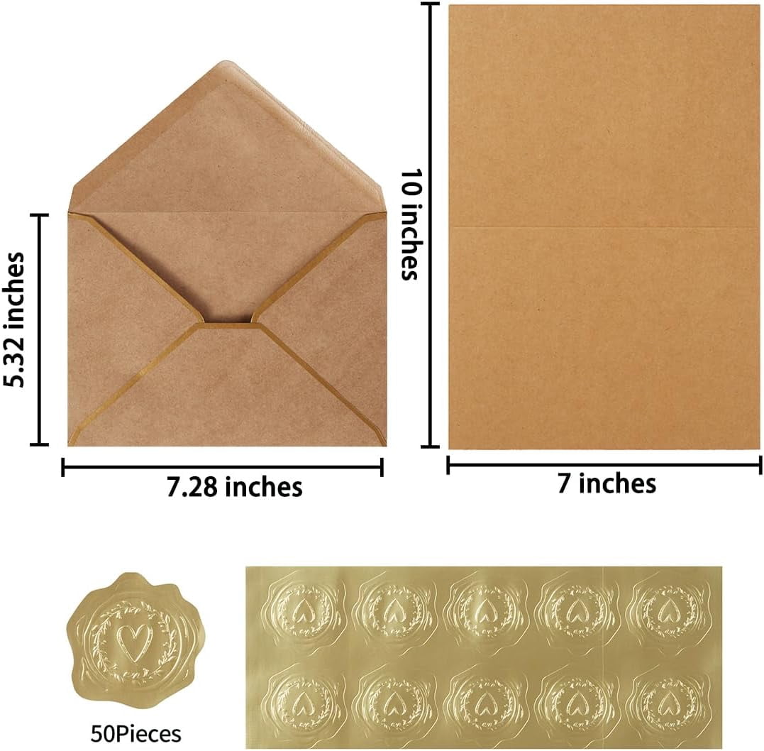 TRAHOO-50 Pack A7 Envelopes with 5x7 Folded Cards and Gold Stickers ...