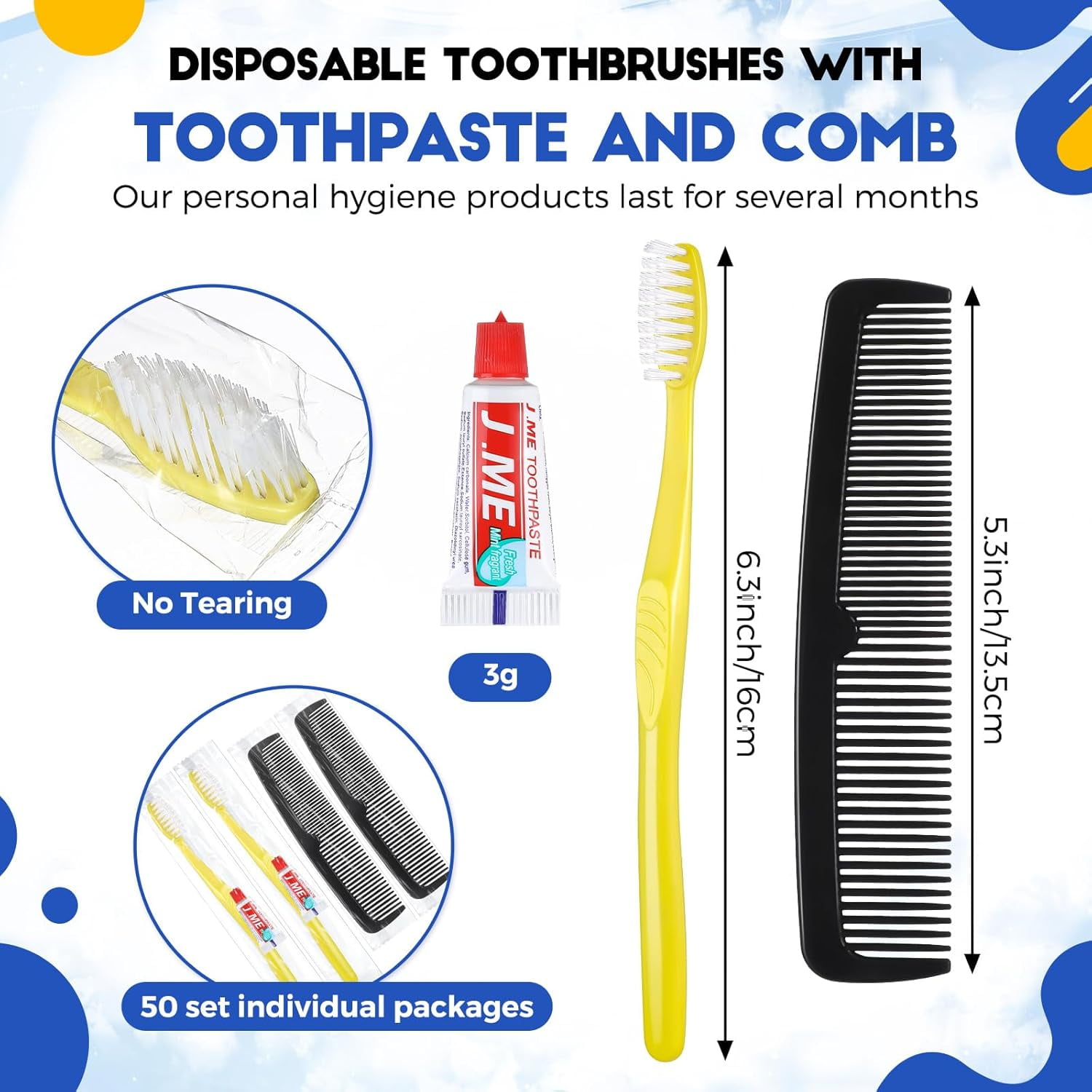 TRAHOO-50 Pack Disposable Toothbrushes with Toothpaste and Comb for ...