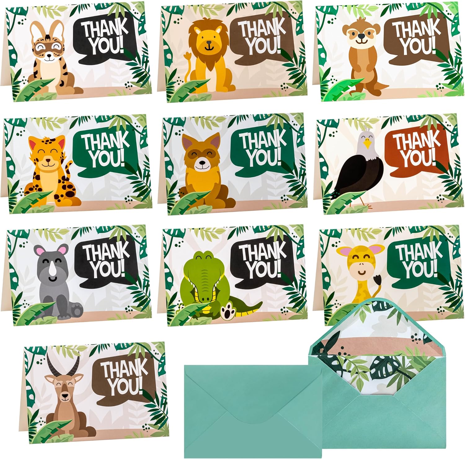 TRAHOO-50 Pack Safari Kids Thank You Cards - 4x6 Thank You Notes with ...