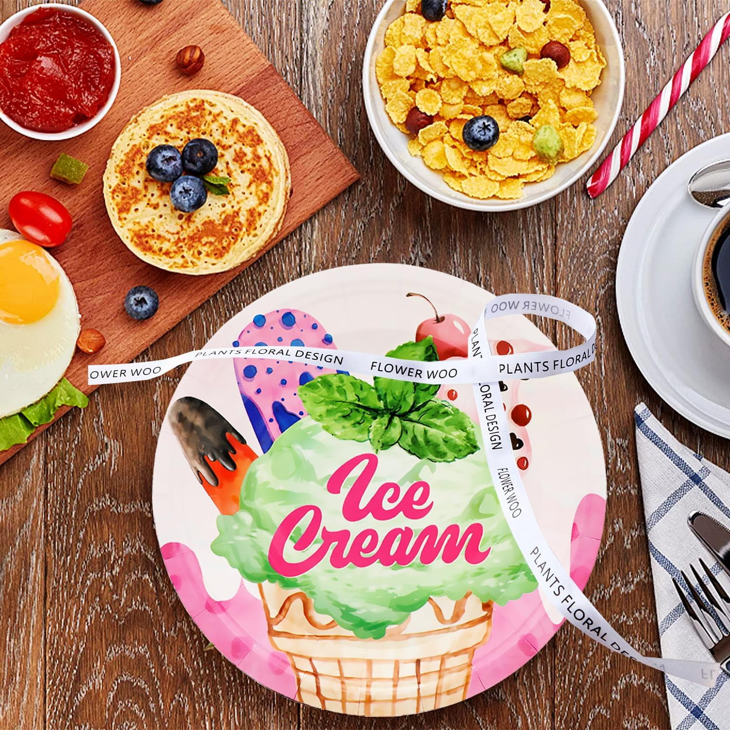 TRAHOO-50 Pcs Ice Cream Party Supplies Ice Cream Paper Plates,7" Ice ...