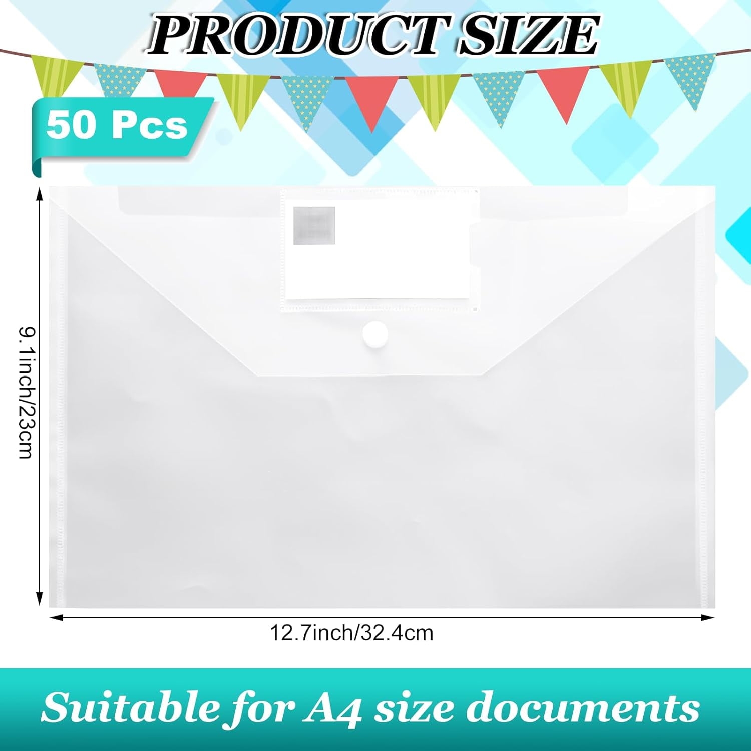 TRAHOO-50 Pcs Plastic Envelopes with Snap Closure, A4 Letter Size Clear ...