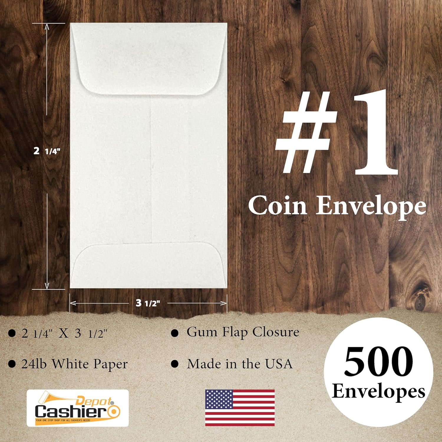 TRAHOO-500 Cashier Depot Coin Envelopes, 2 1/4" X 3 1/2", Sturdy 24lb ...