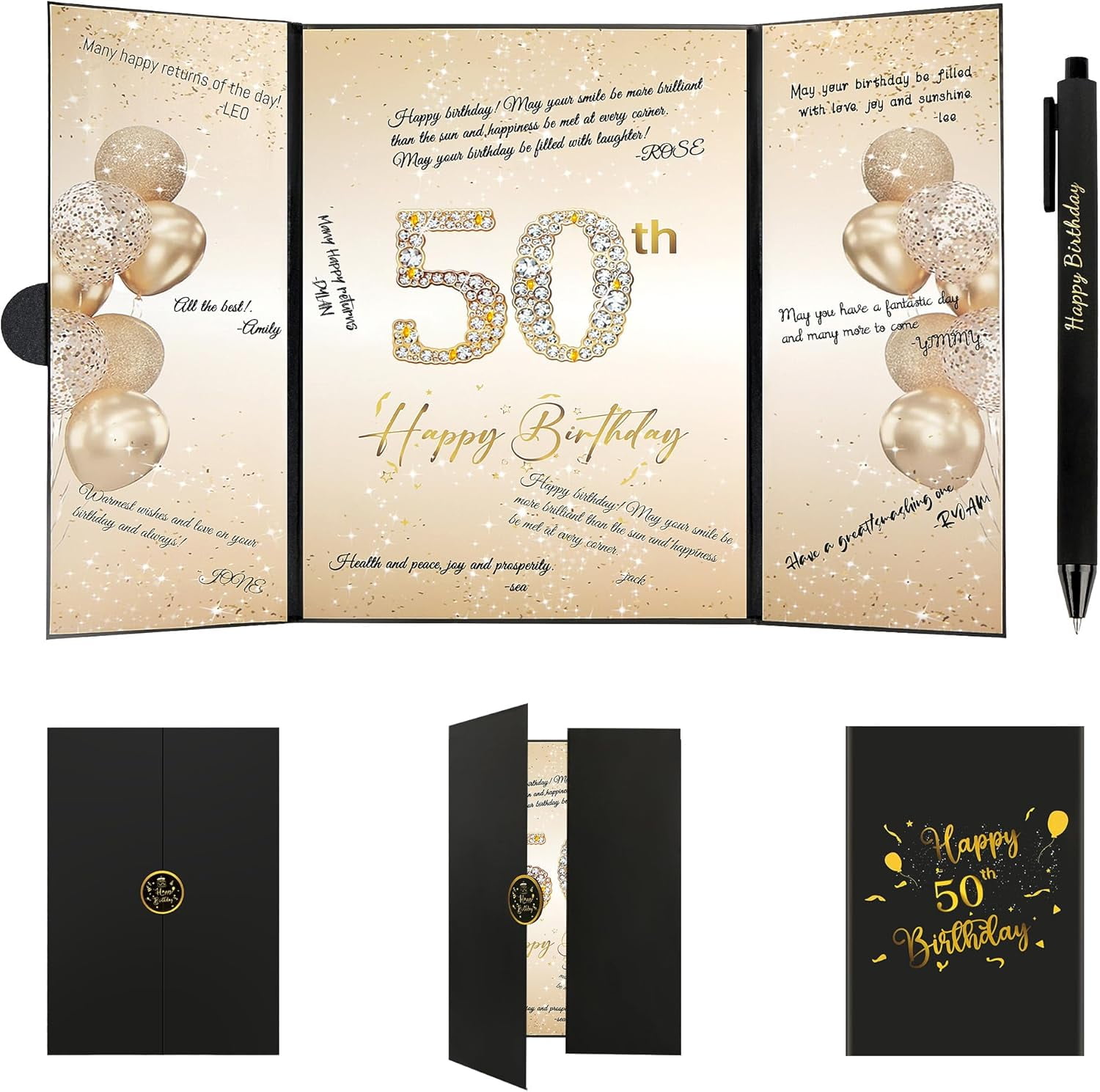 TRAHOO-50th Birthday Signature Guest Book Black Gold Birthday Card ...