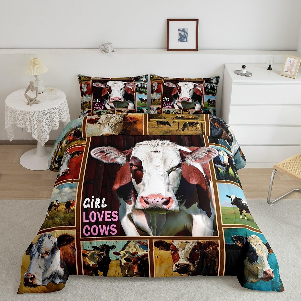 TRAHOO-55x468inchCow Comforter Set Cow Print Comforter for Kids Women ...