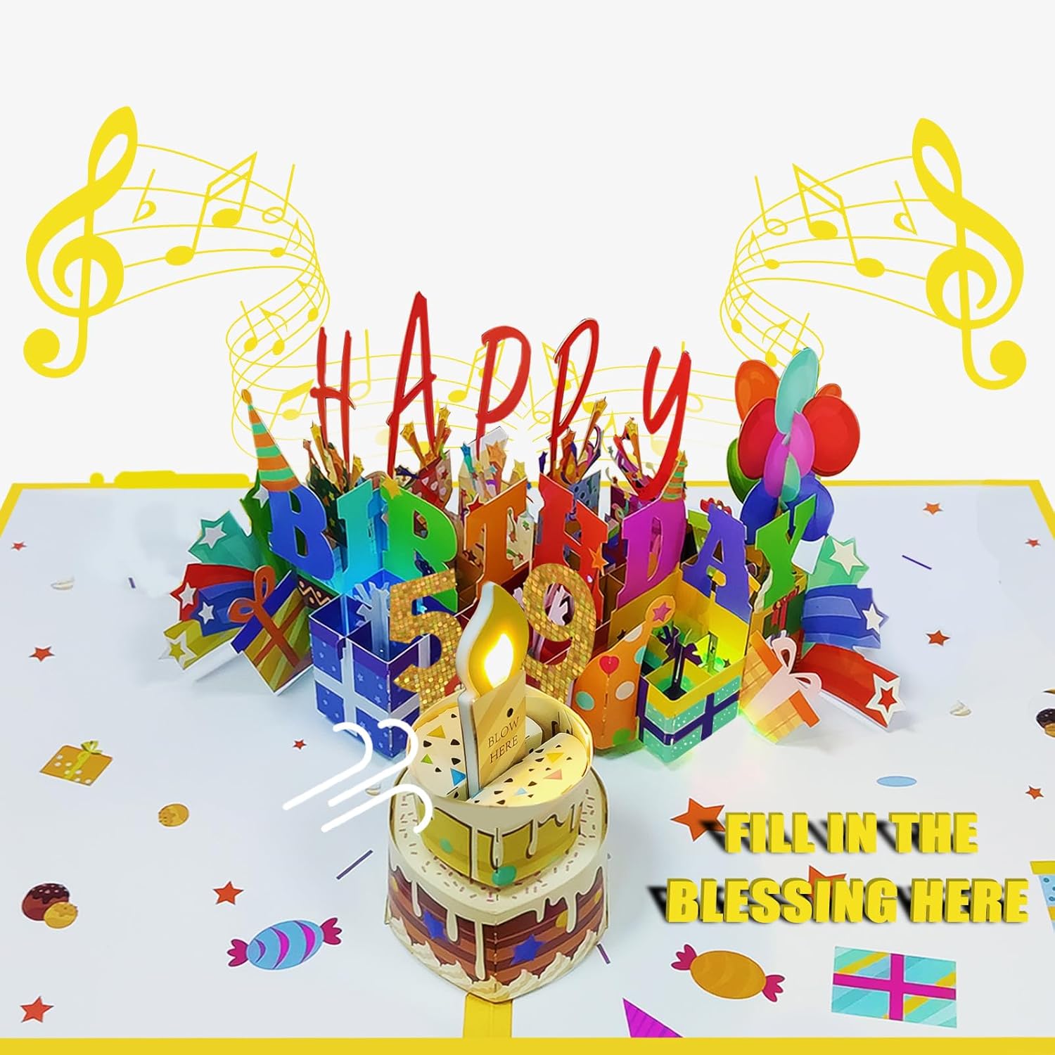 TRAHOO-59TH Birthday Card,Musical Birthday Cards with Light and Music ...