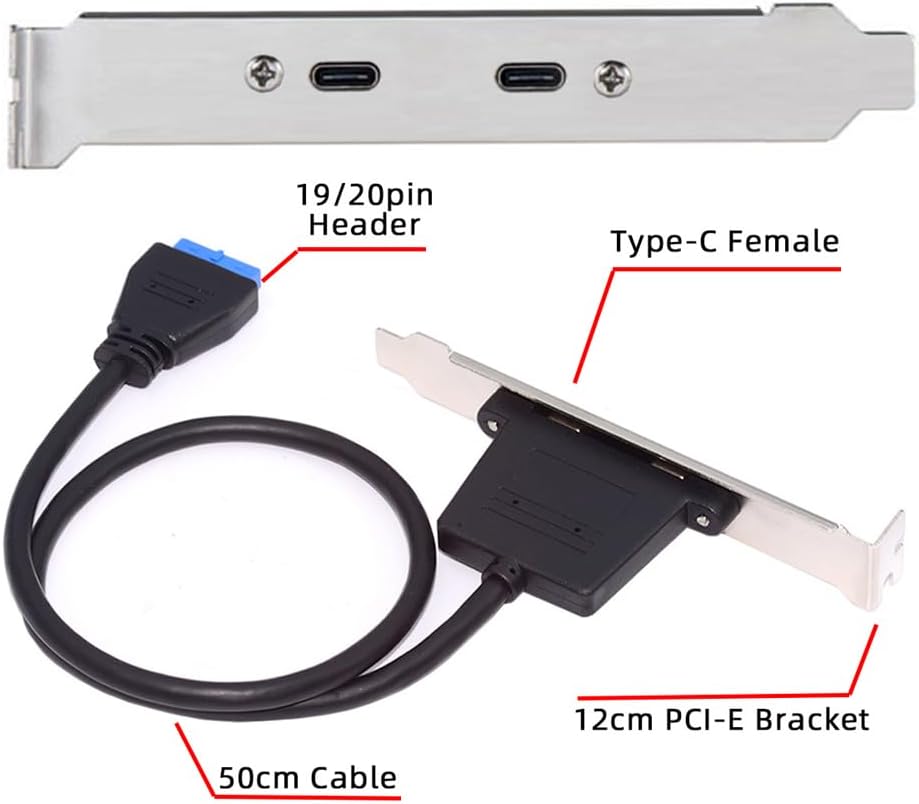 TRAHOO-5Gbps 19/20Pin USB3.0 Motherboard to Dual Ports USB-C Type-C Female PCI-E Back Panel ...