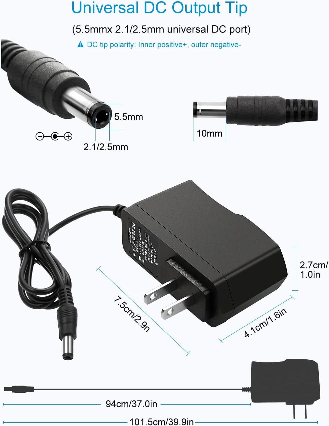 TRAHOO-5V 1A Power Supply 100-240V AC to DC 5V Power Cord 5 Volt 1A 5W ...