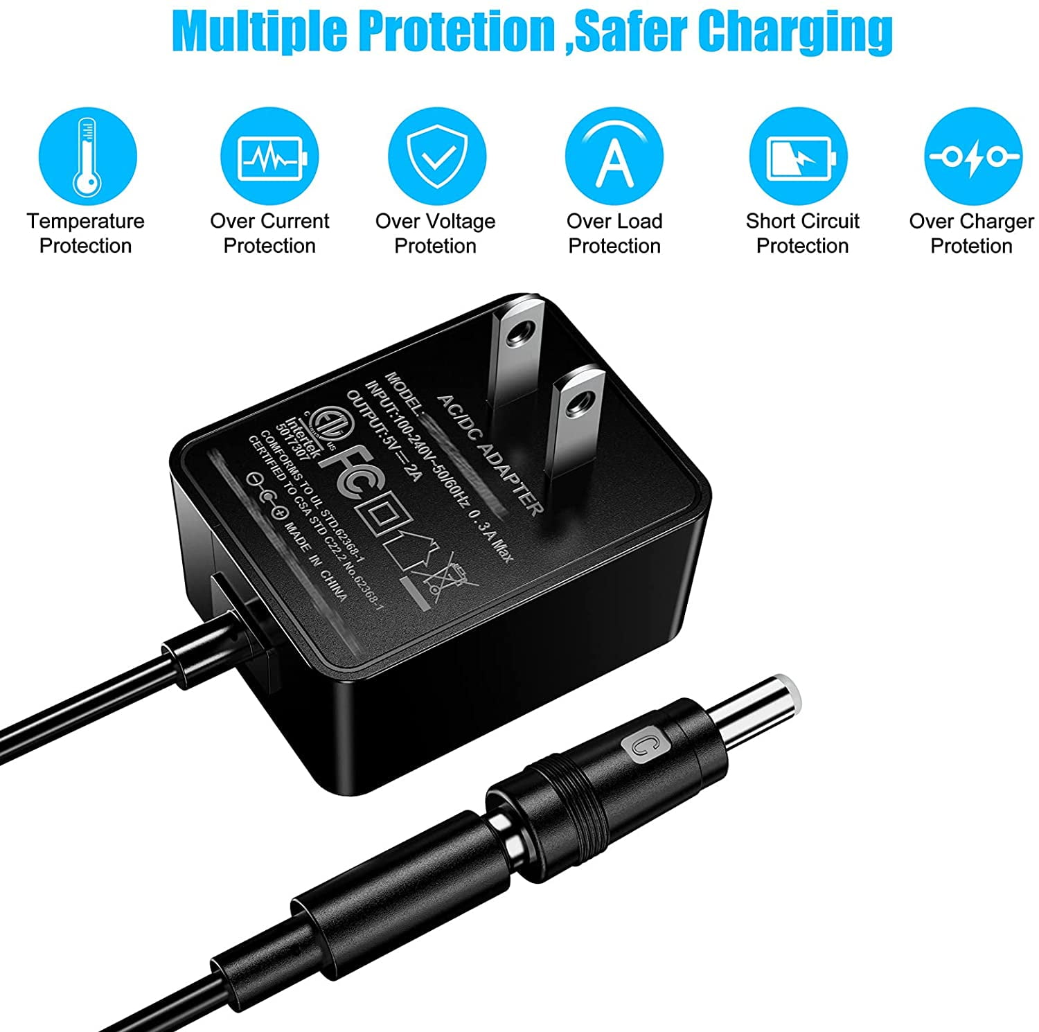 TRAHOO-5V 2A Power Supply Adapter 10W AC100-240V to DC 5 Volt 2Amp ...