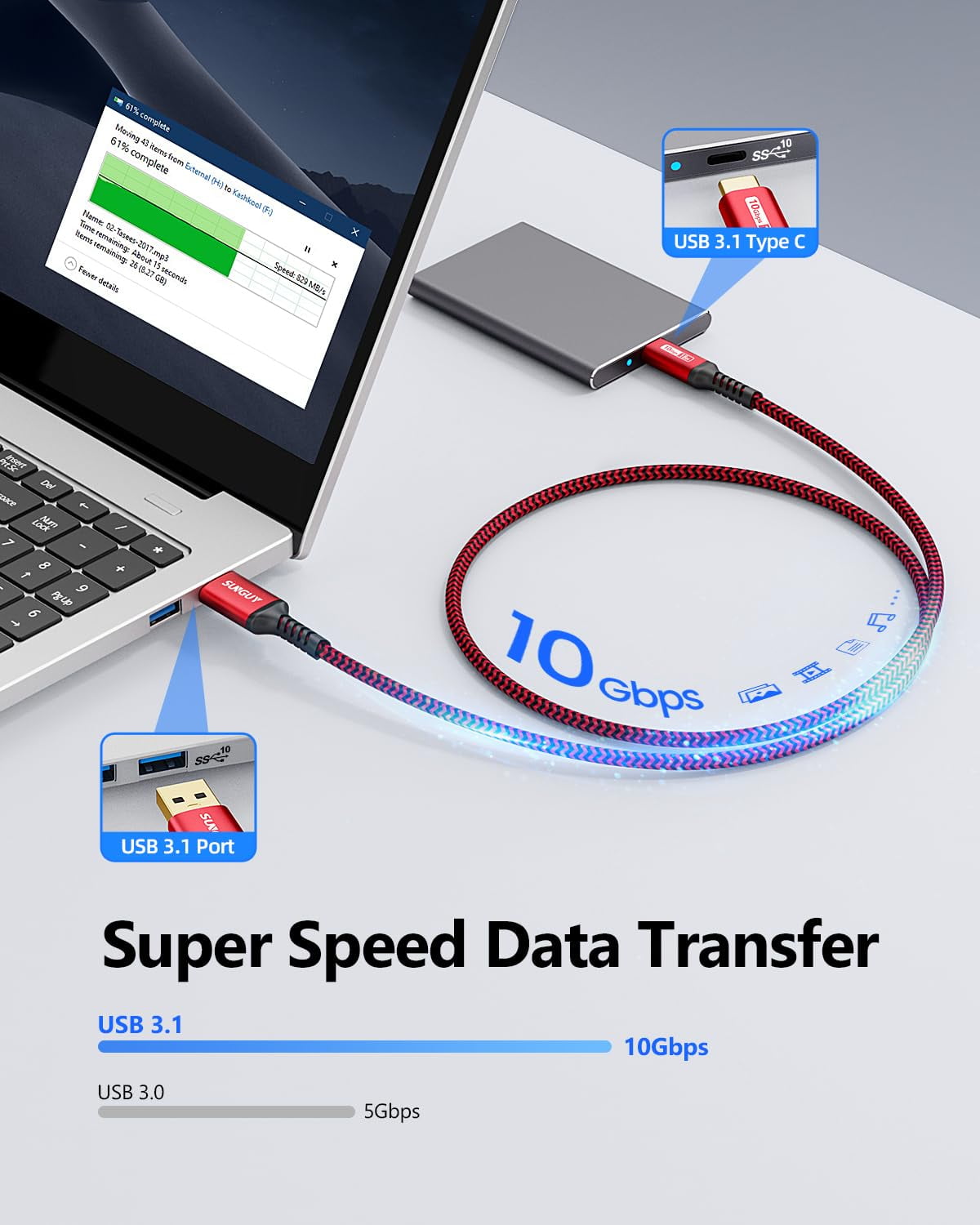 TRAHOO-6 inch/0.5FT Android Auto USB Cable 10Gbps, 3A USB C 3.1 Gen2 ...