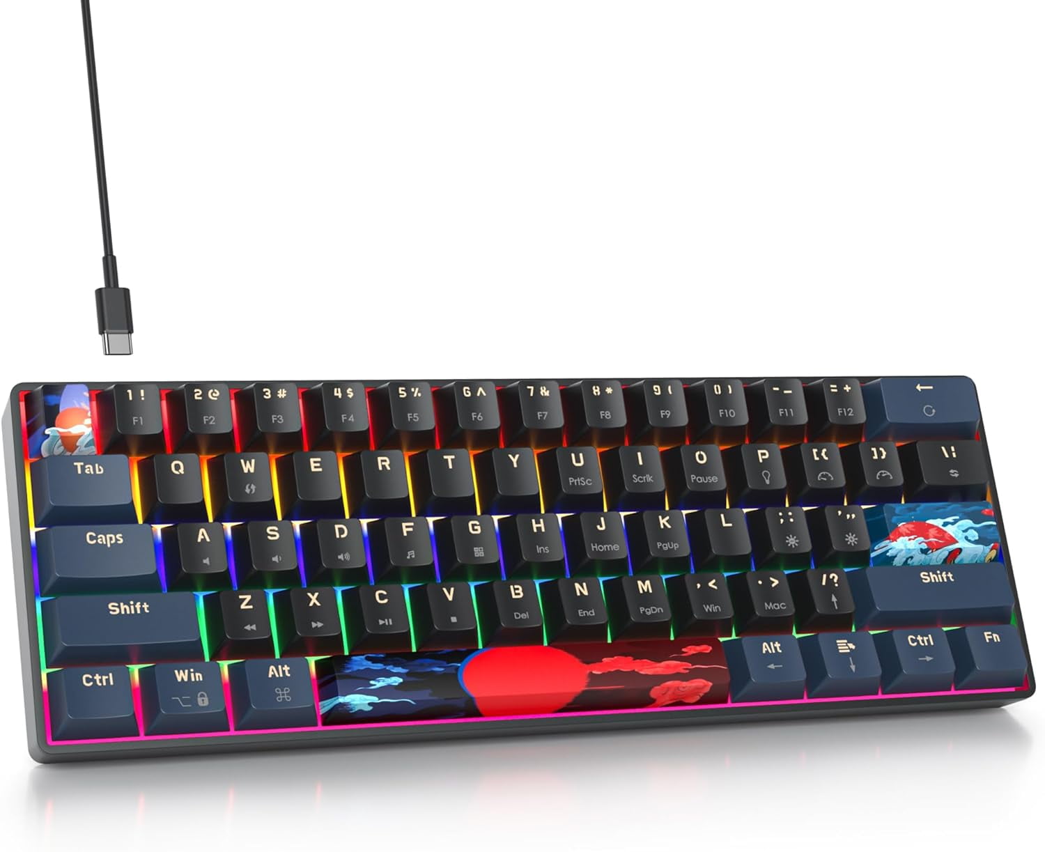 TRAHOO-60% Gaming Keyboard 60 Percent, Wired Mini Mechanical Keyboard ...