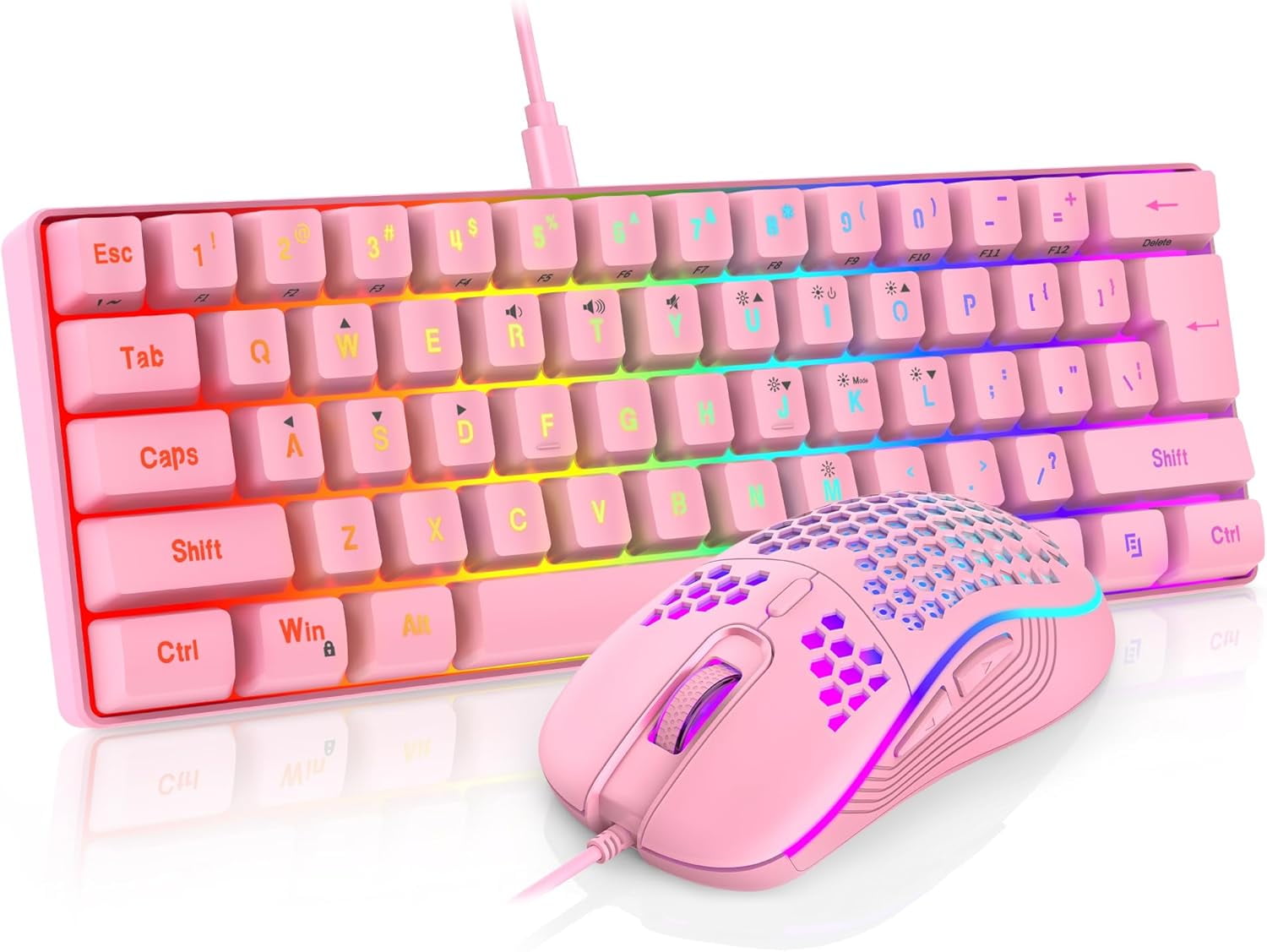 Trahoo 60 Gaming Keyboard And Mouse Combo Ultra Compact 61 Keys Rgb