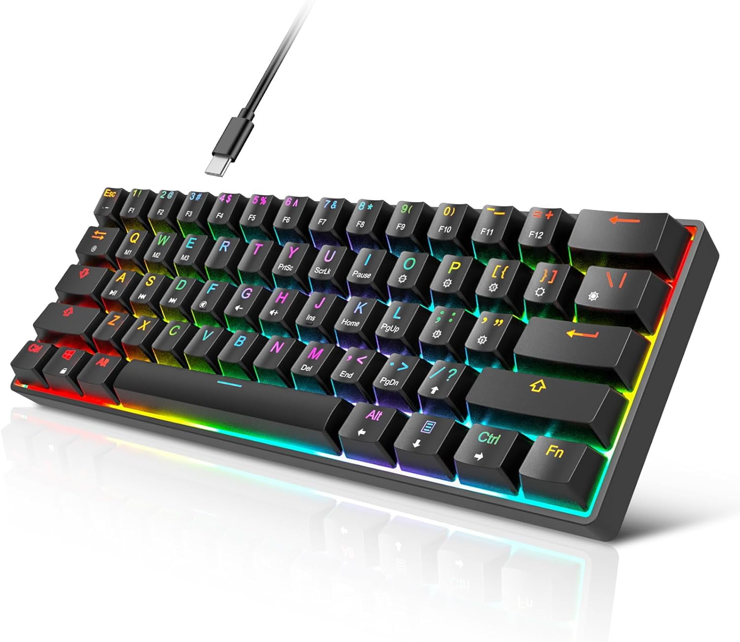 TRAHOO-60% Mechanical Gaming Keyboard - 61 Keys Gateron Yellow Switch ...