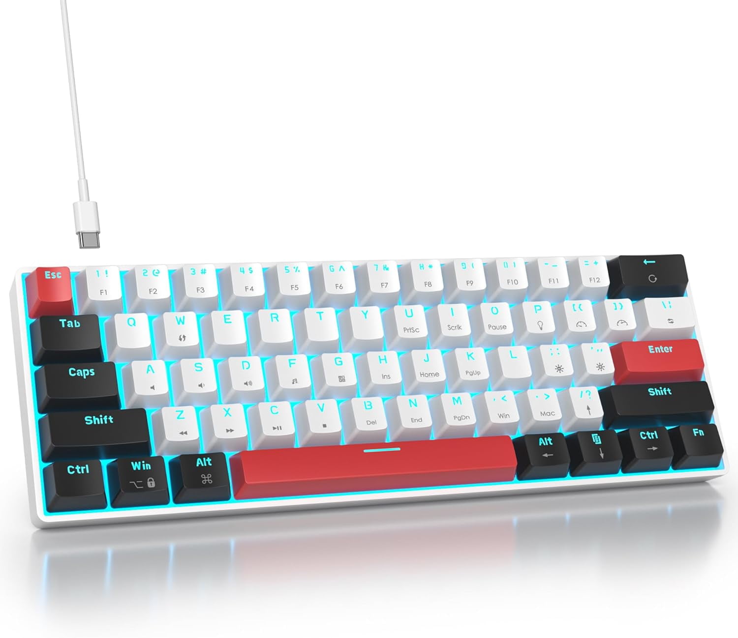 TRAHOO-60% Mechanical Gaming Keyboard with Linear Red Switch, Wired ...