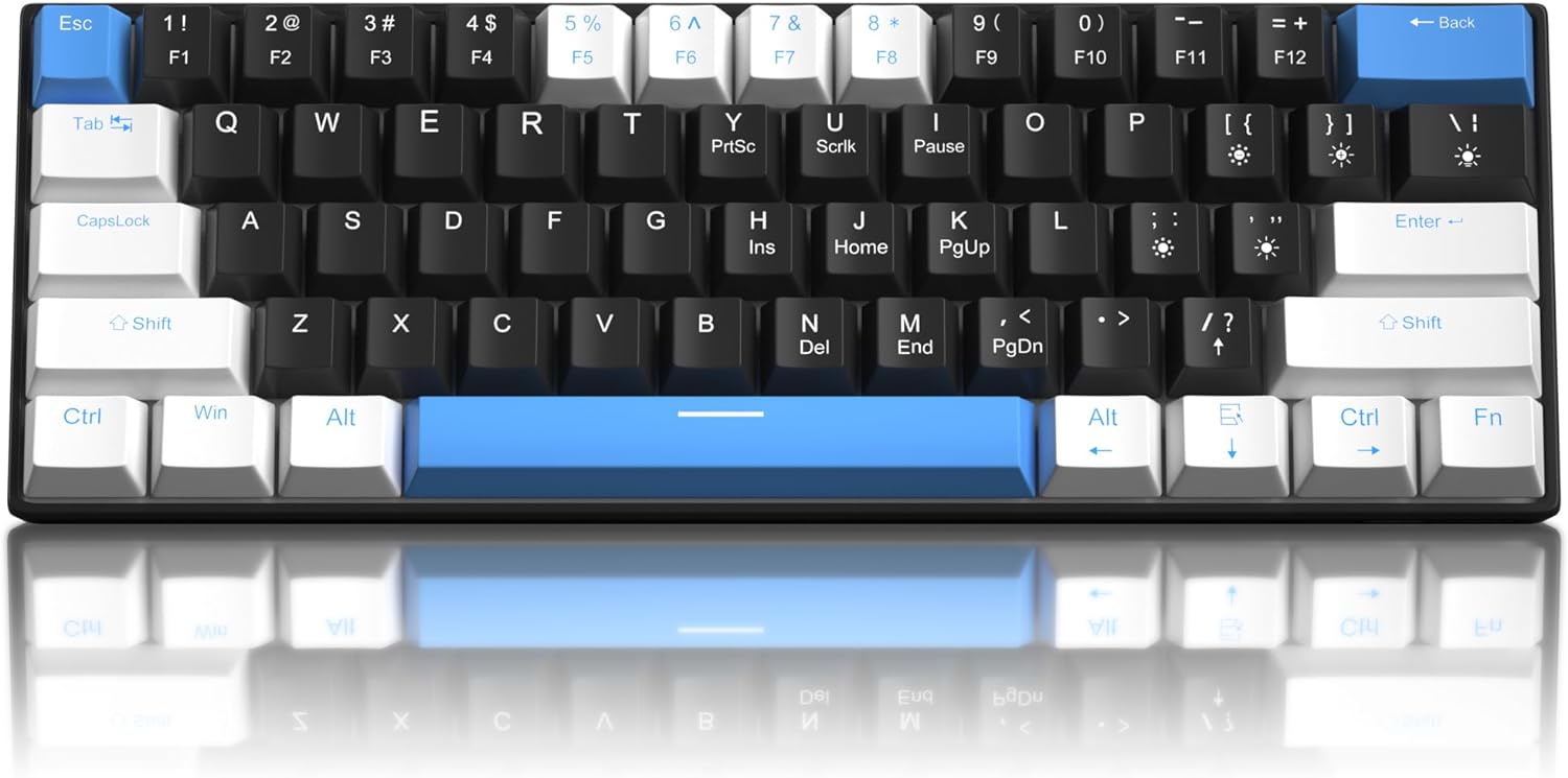 TRAHOO-60% Mechanical Gaming Keyboard,White Black Blue Keycaps Gaming ...