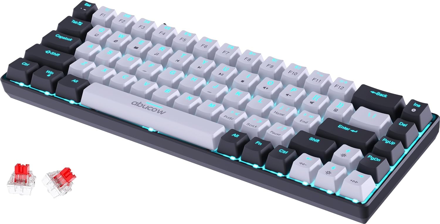 TRAHOO-60% Mechanical Keyboard with Blue Backlight 68-Key Gaming ...
