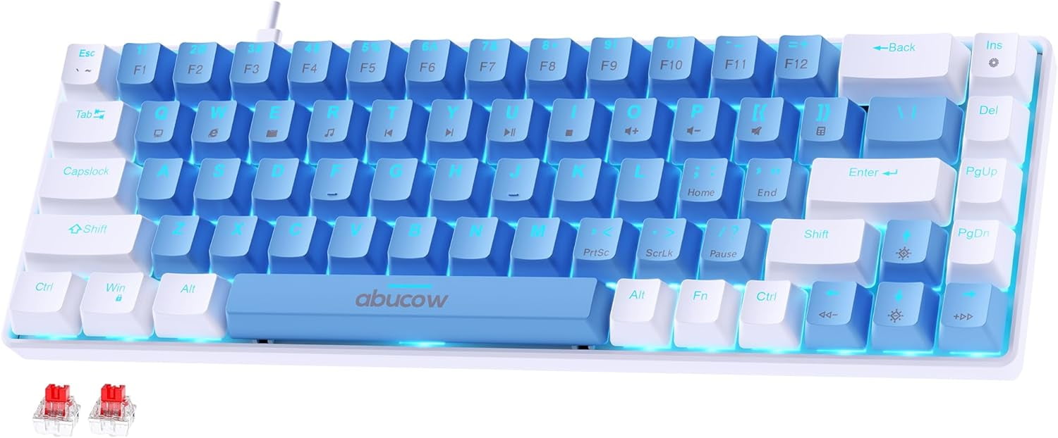 TRAHOO-60% Mechanical Keyboard with Blue Backlight 68-Key Gaming ...