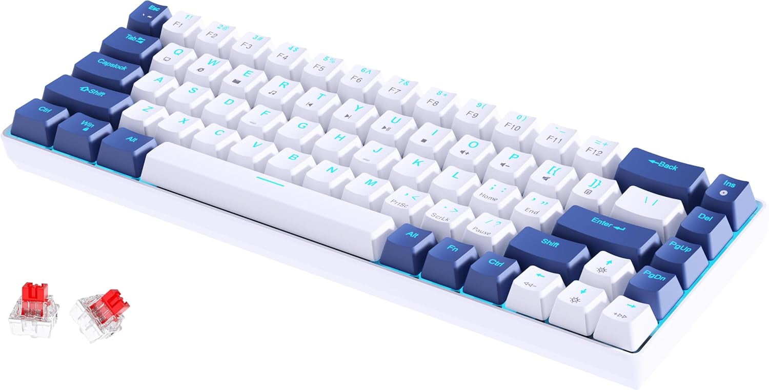 TRAHOO-60% Mechanical Keyboard with Blue Backlight 68-Key Gaming ...